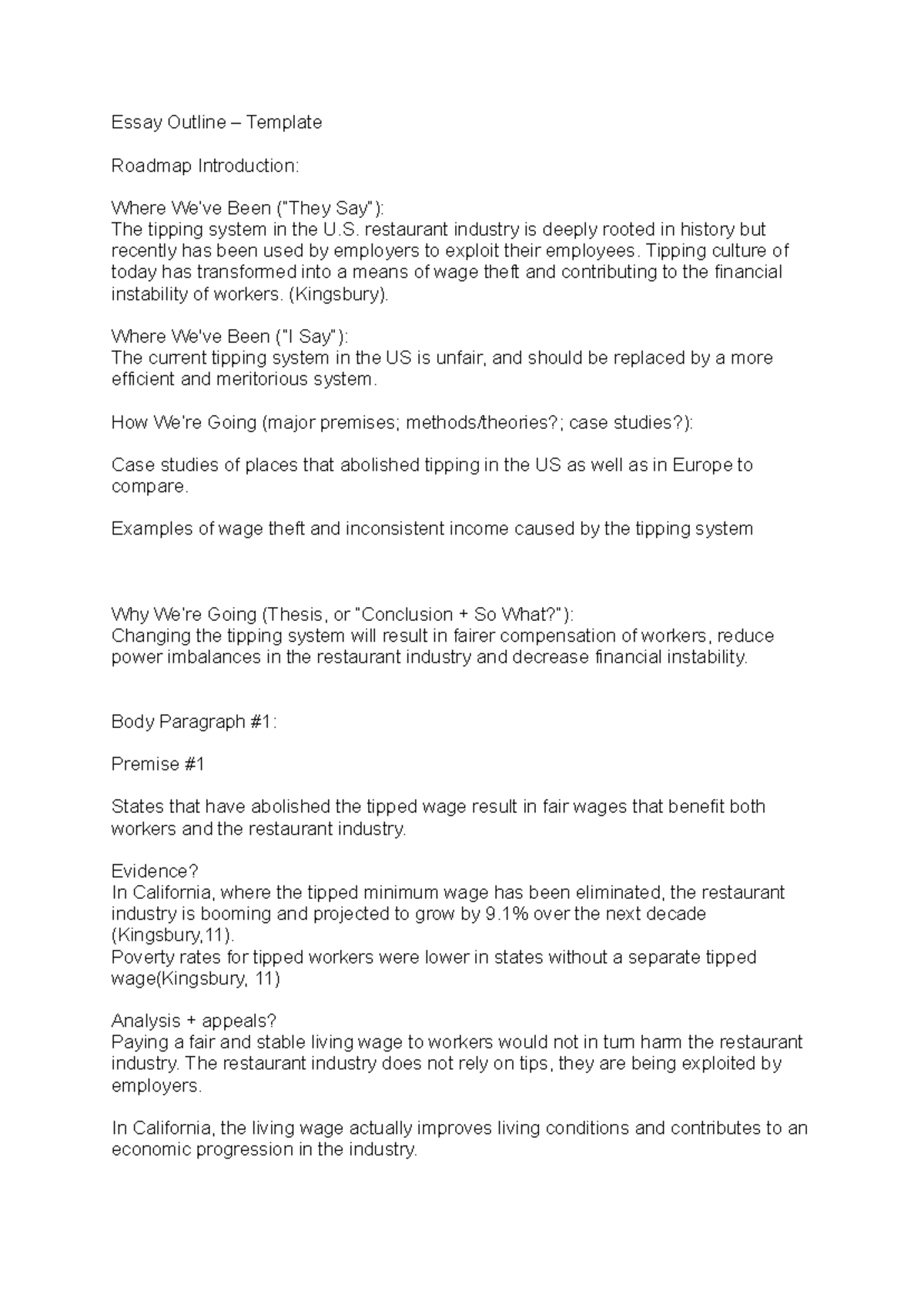 Essay Outline – Template - Essay Outline – Template Roadmap ...