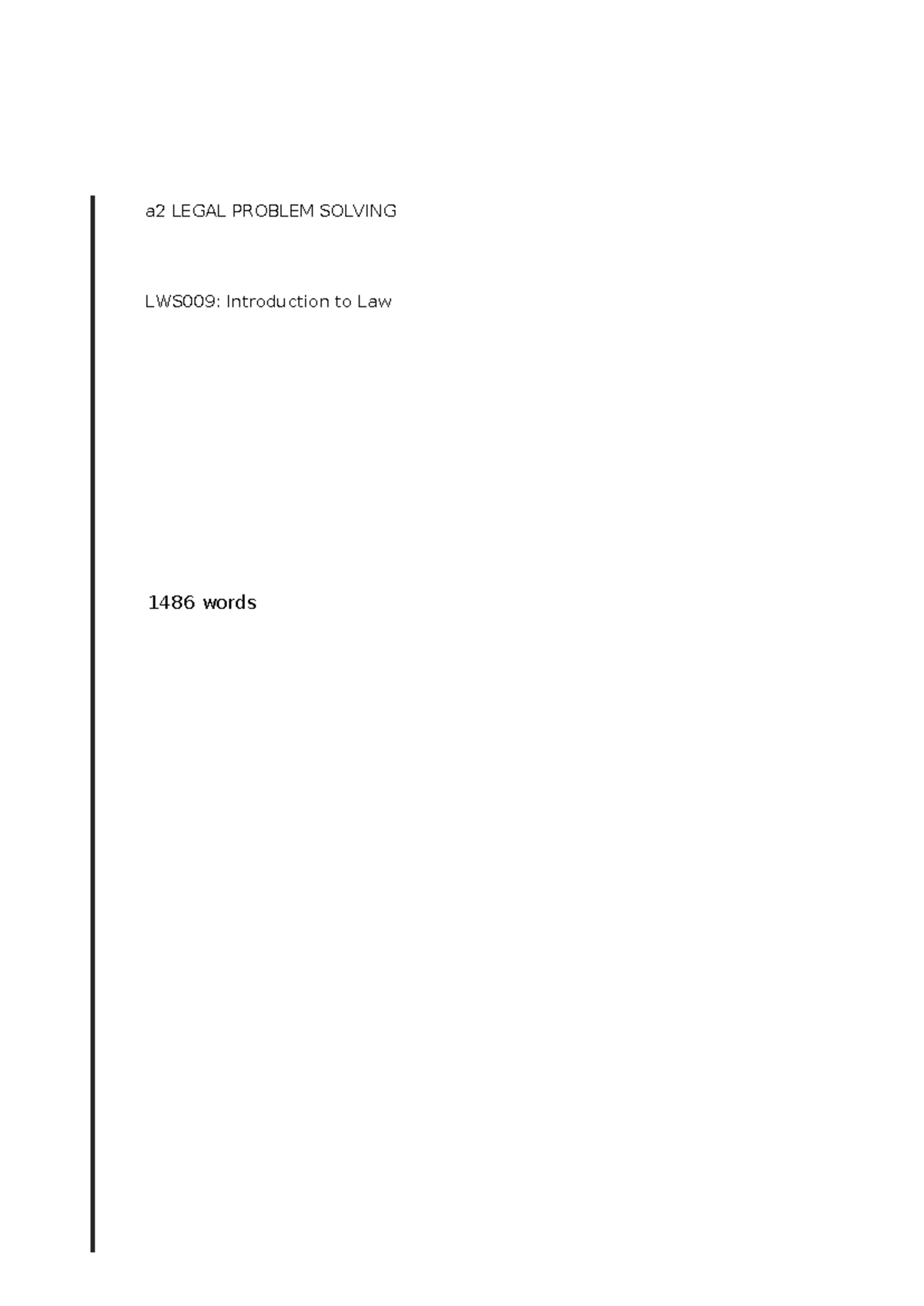 LWS009 Legal Problem Solving A2 - a2 LEGAL PROBLEM SOLVING LWS009 ...