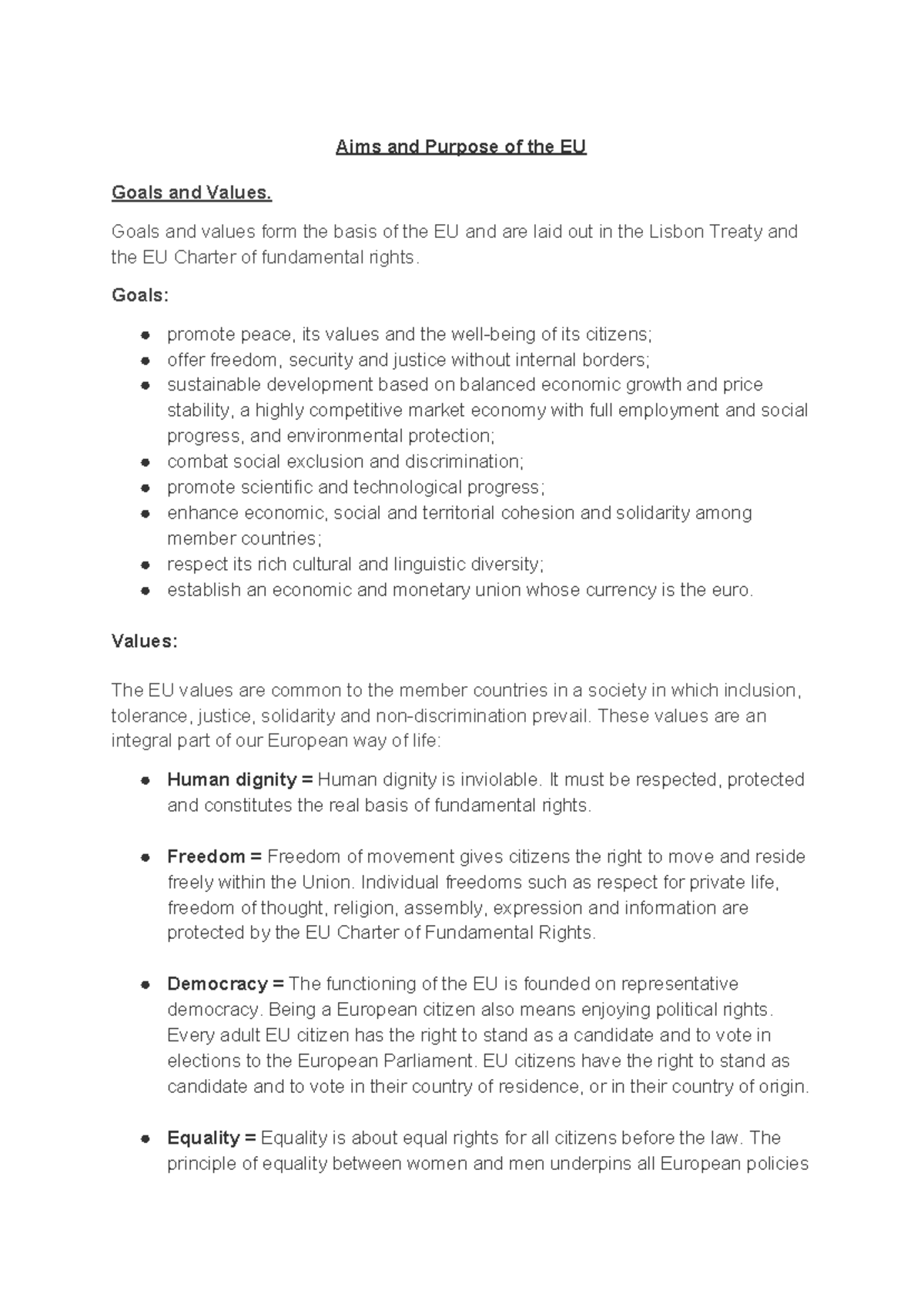 Aims and Purpose of the EU LLB - Aims and Purpose of the EU Goals and ...