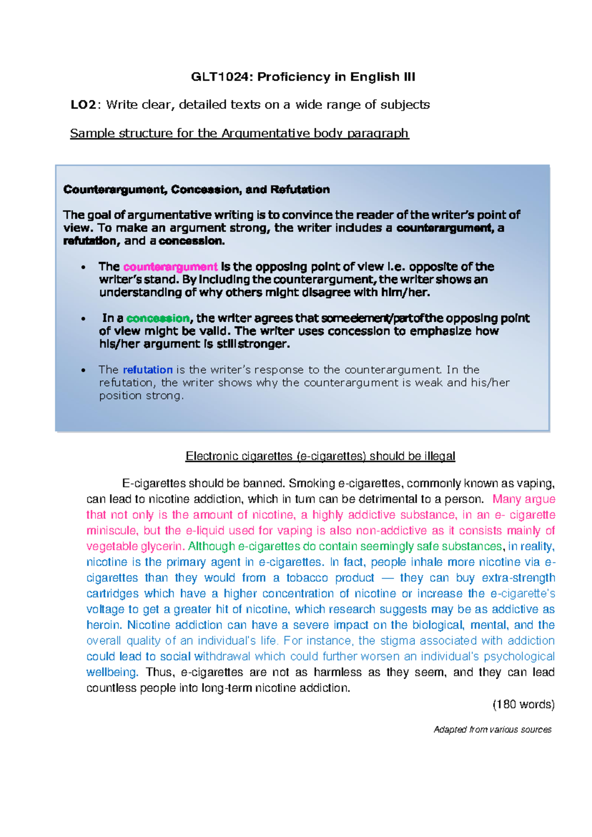Argumentative Paragraph (Sample 1) - GLT10 24 : Proficiency in English ...