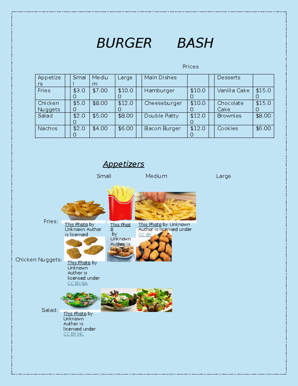 Burger Bash Menu - This was for a class with the digital learning ...