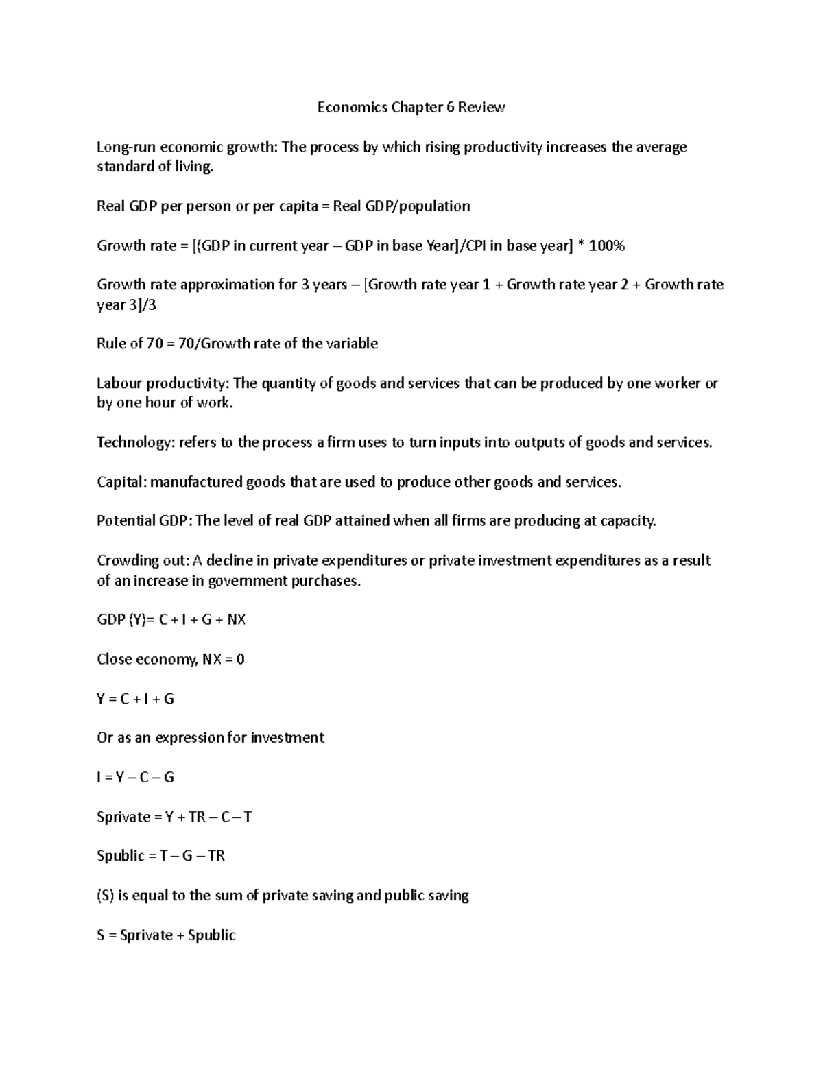 Economics Chapter 6 Review - Economics Chapter 6 Review Long-run ...