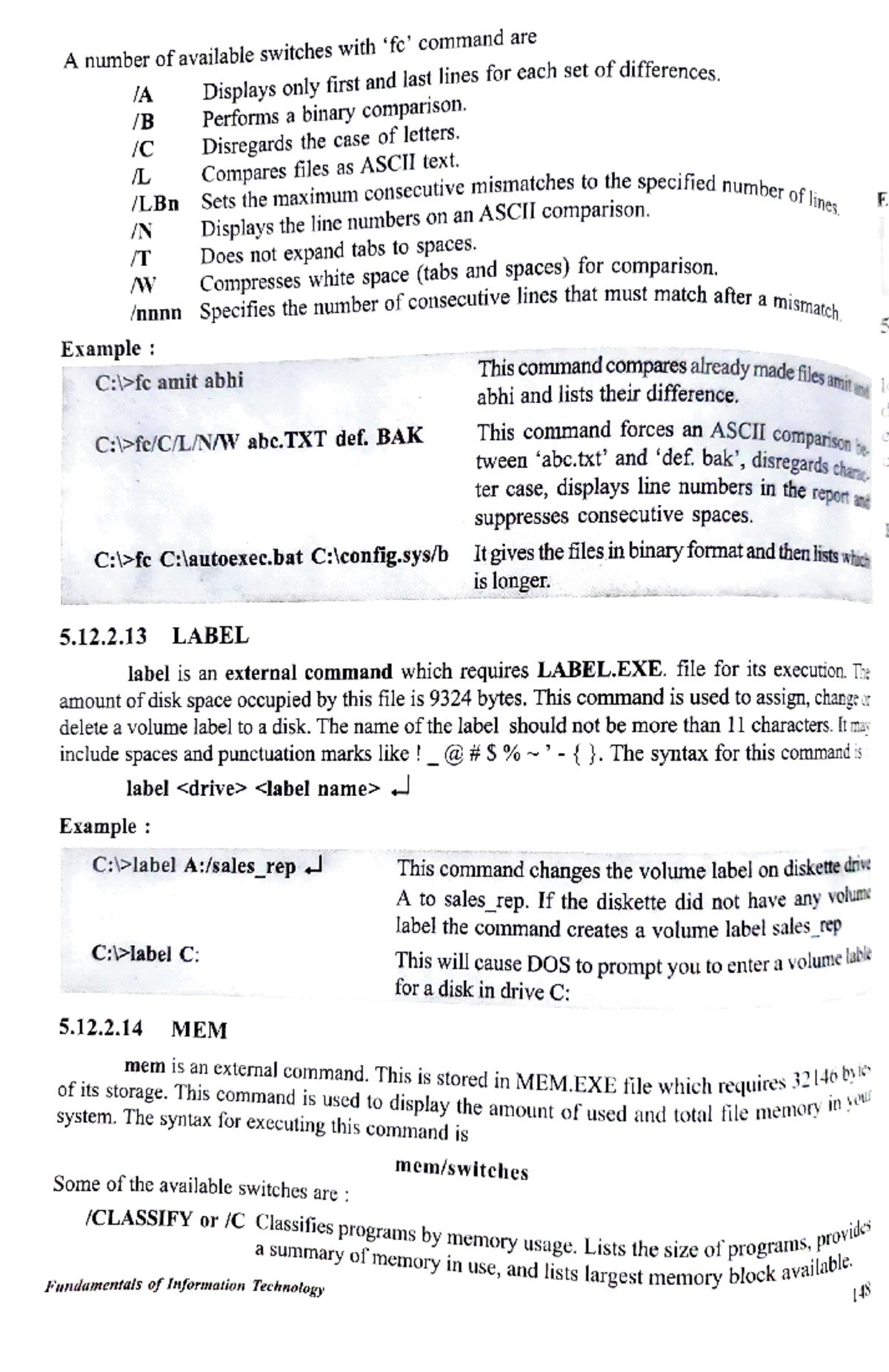Ms Dos Commands A Number Of Available Switches With F¢ Command Are Displays Only First And