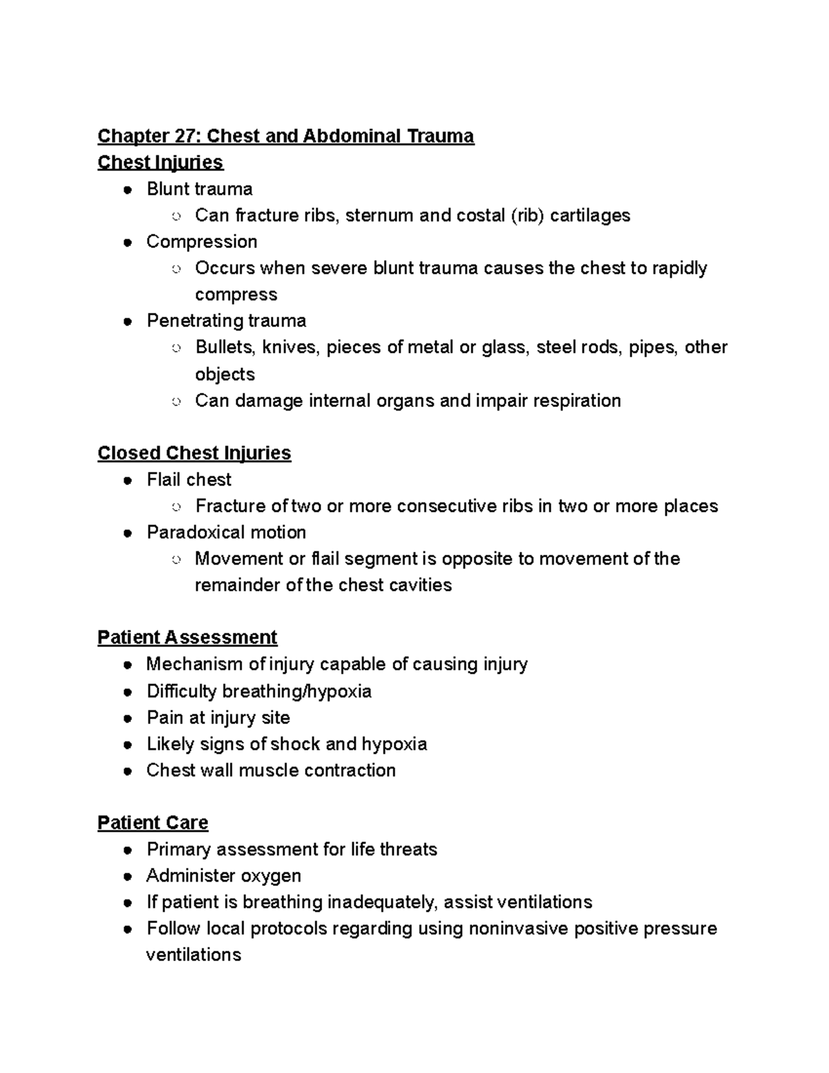 Chapter 27 Chest and Abdominal Trauma - Chapter 27: Chest and Abdominal ...
