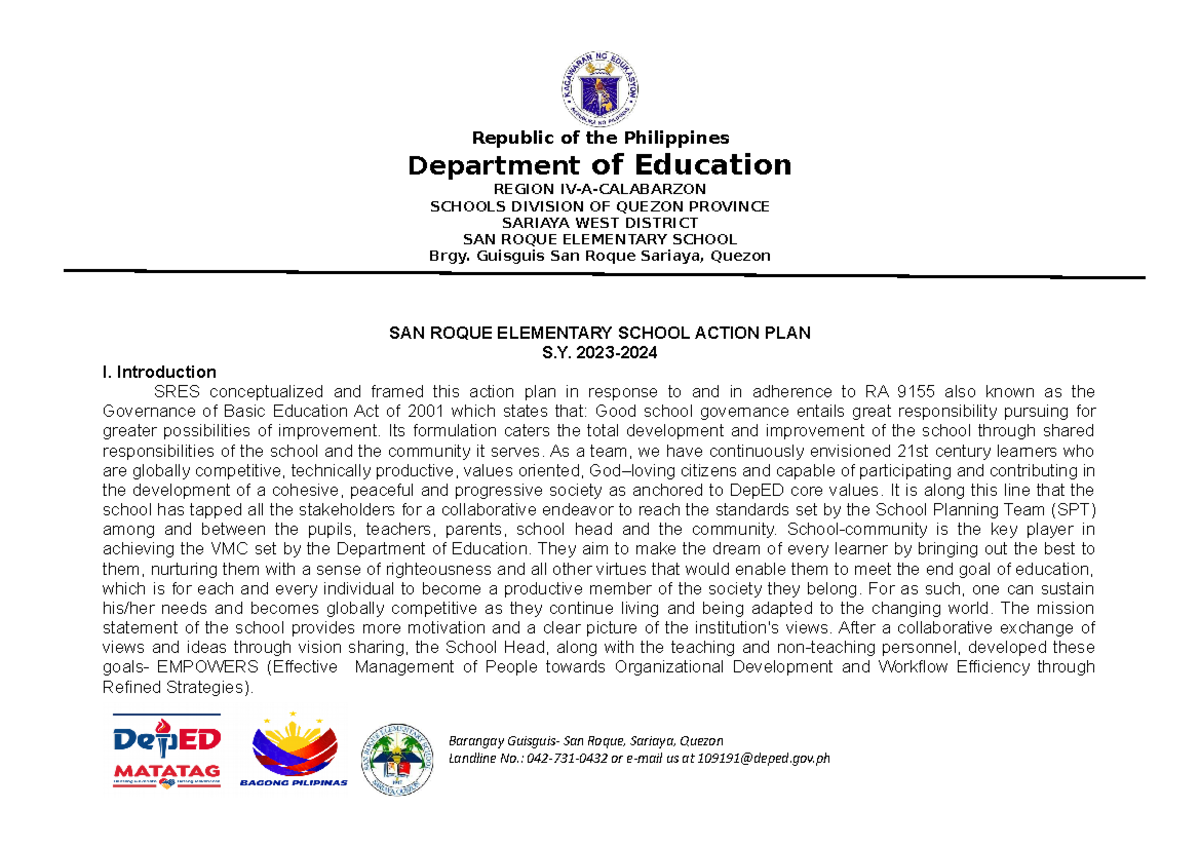 Action PLAN - Department of Education REGION IV-A-CALABARZON SCHOOLS ...