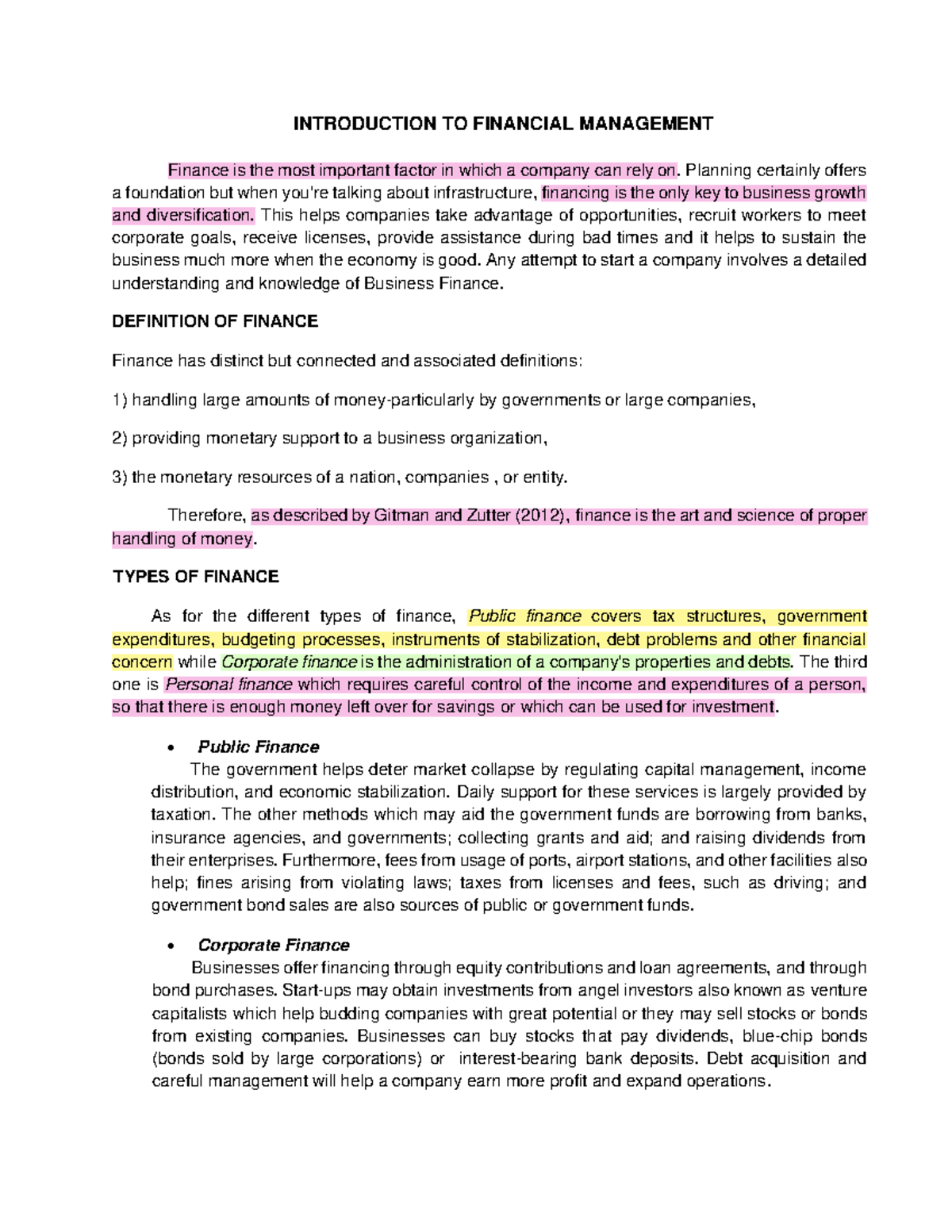 Lecture 1 Introduction TO Financial Management - INTRODUCTION TO ...