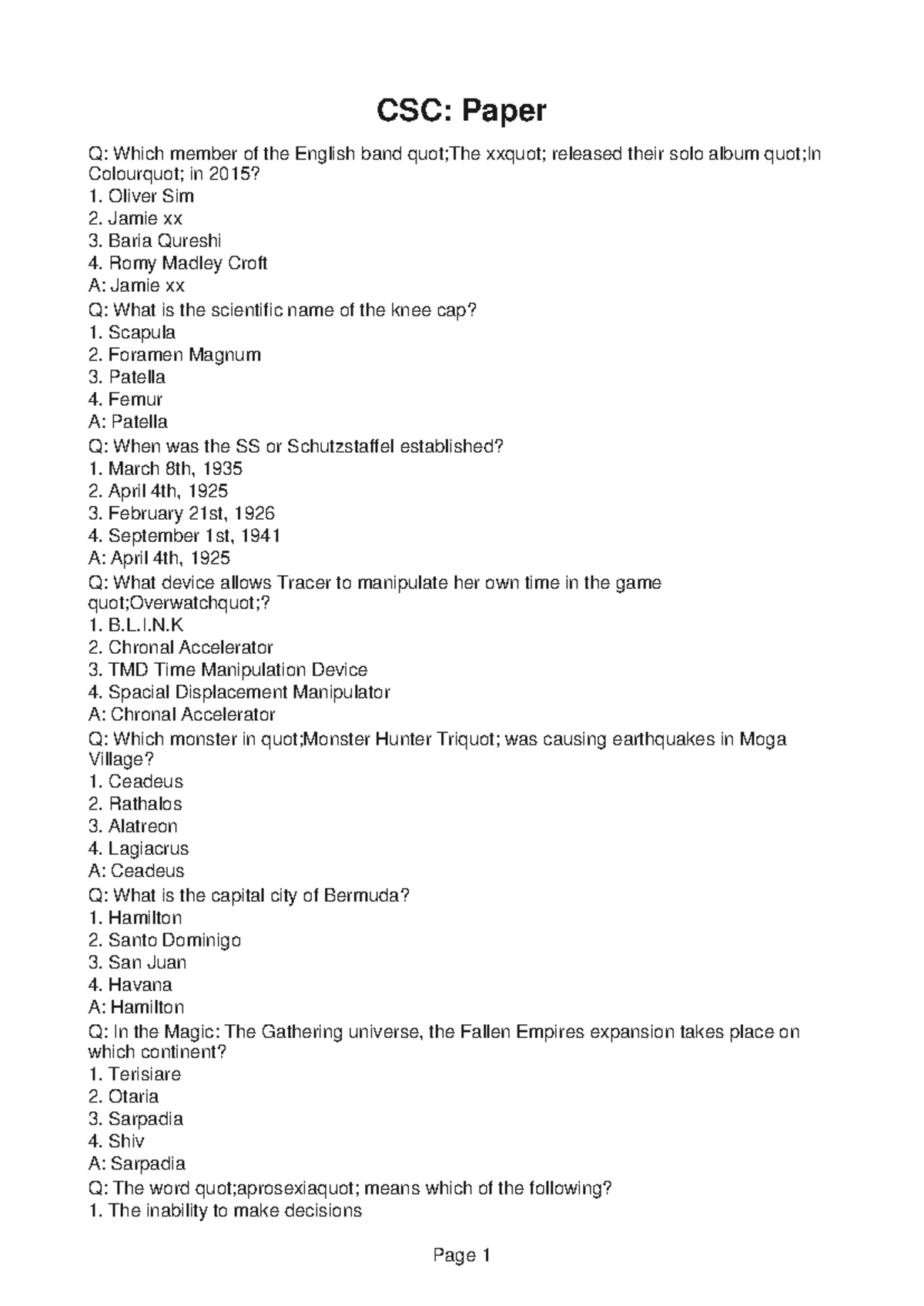 CSC106-Demonstration-1 - CSC: Paper Q: Which member of the English band ...
