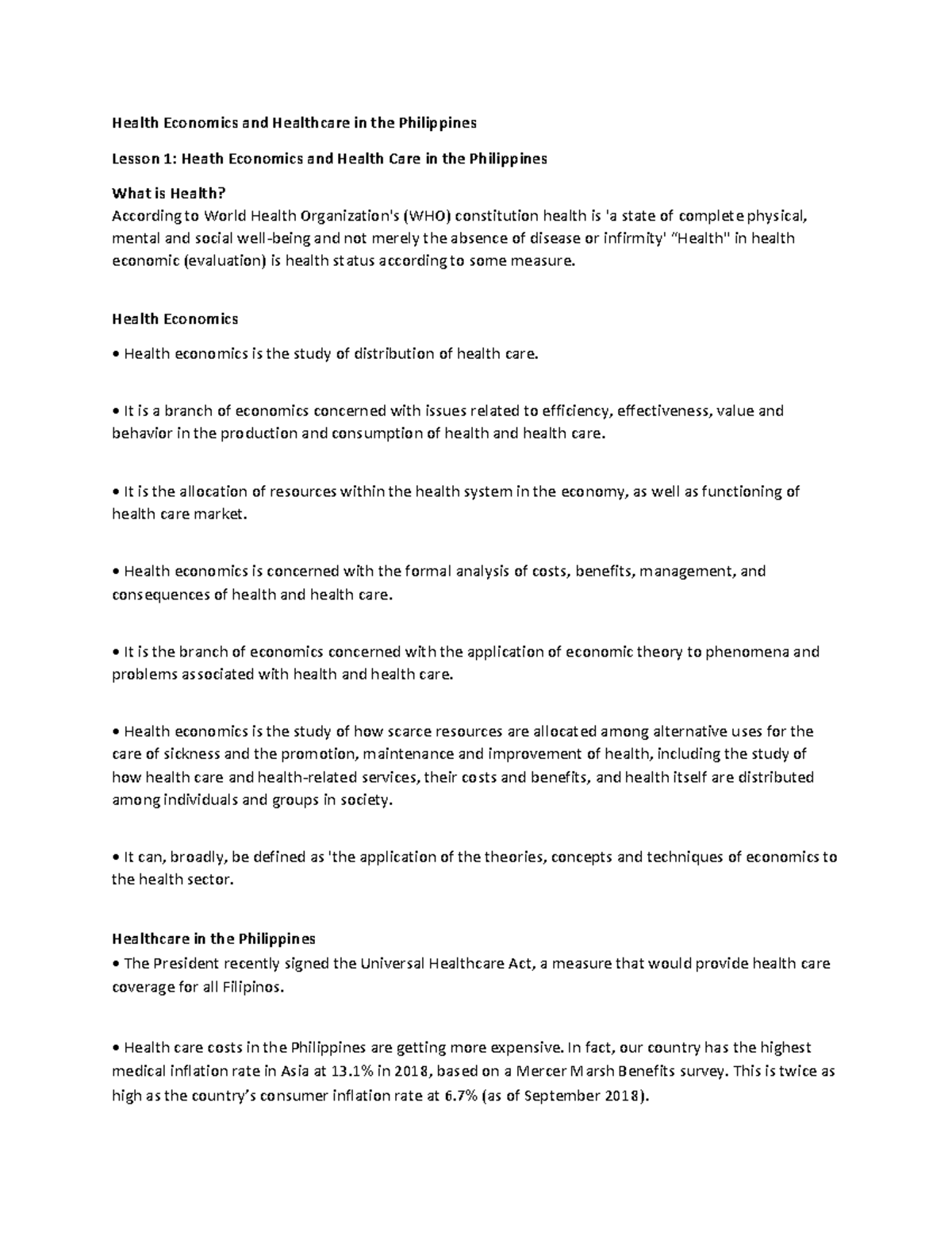 Health Economics and Healthcare in the Philippines - Health Economics ...