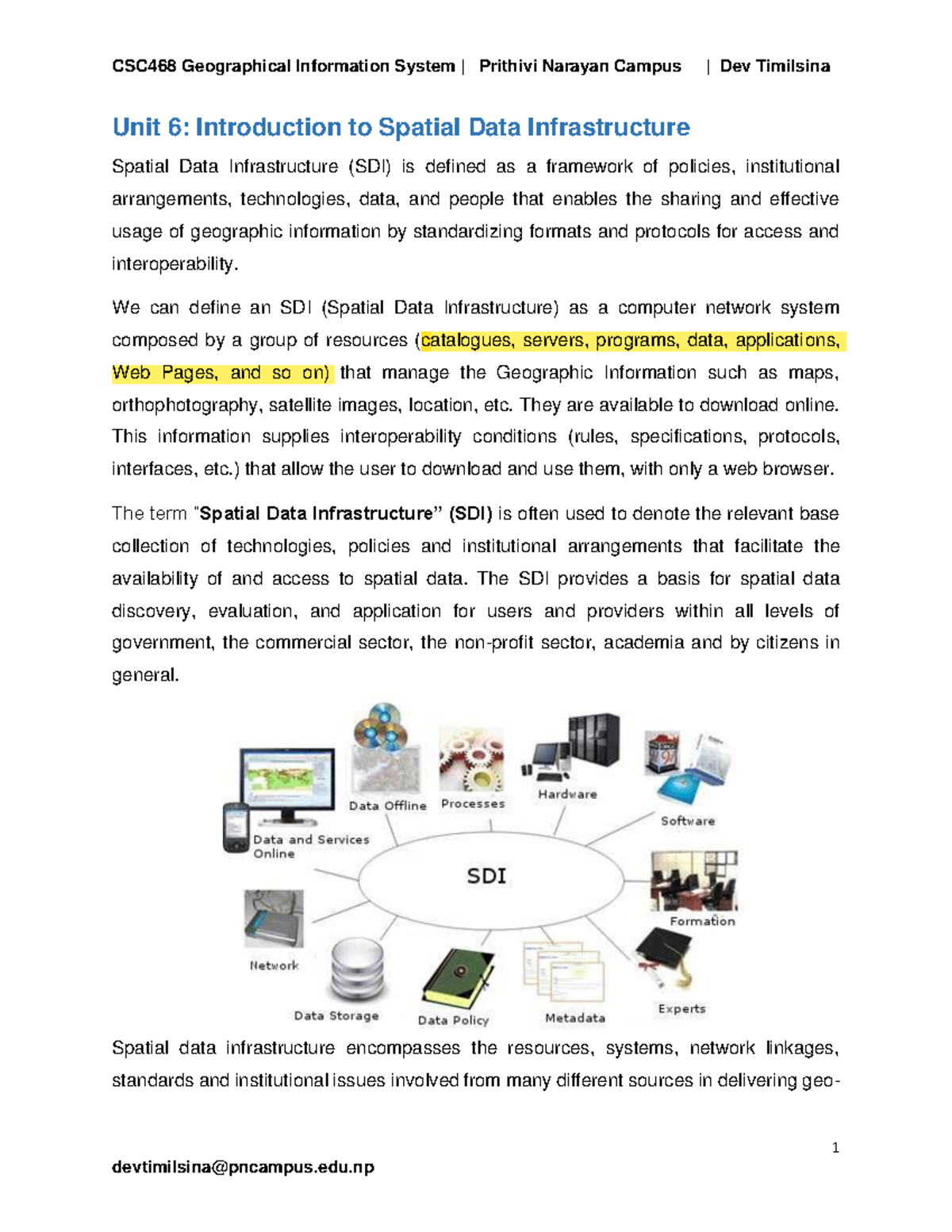 Unite-6 - adaf - 1 Unit 6: Introduction to Spatial Data Infrastructure Spatial Data ...