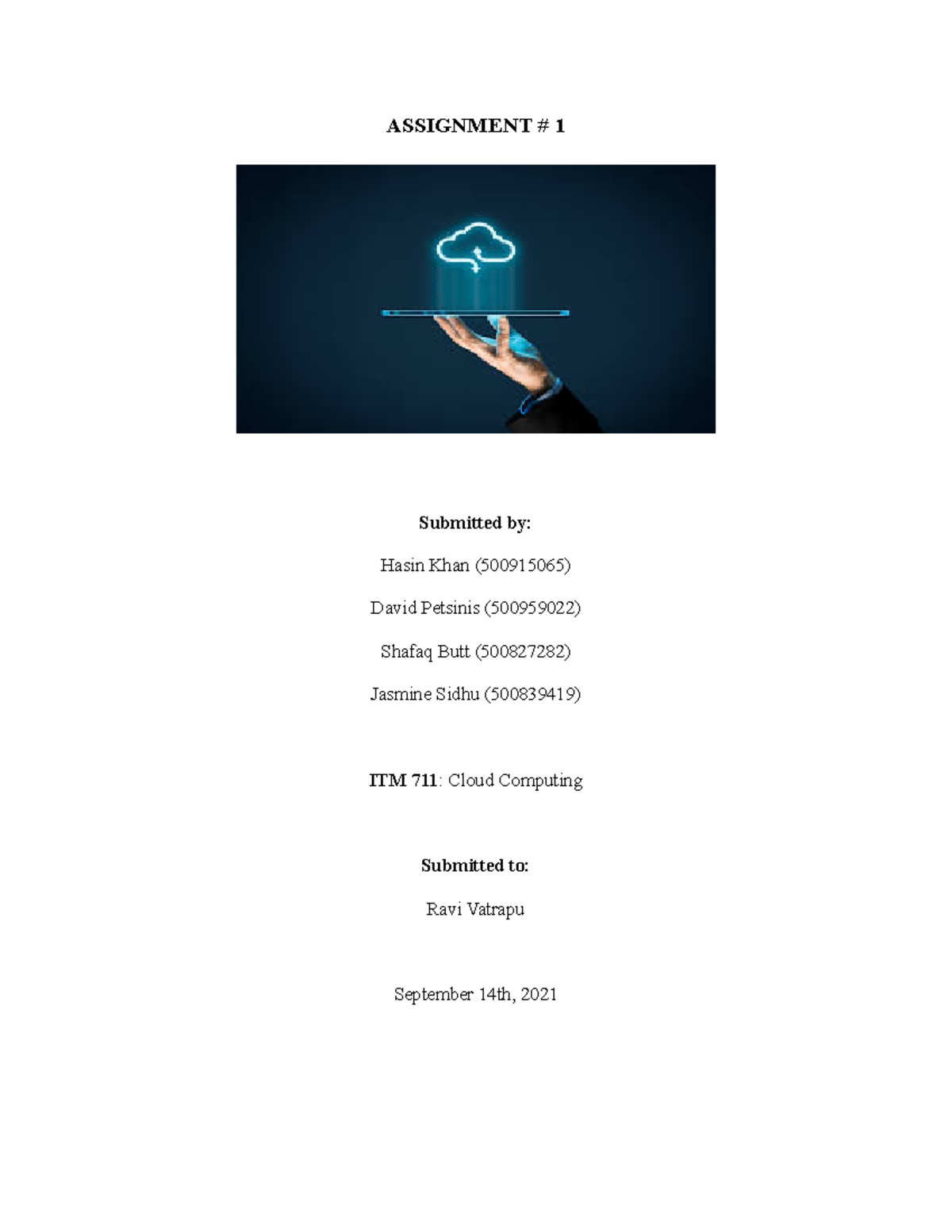 ITM 711 Assignment # 1 - ASSIGNMENT # 1 Submitted by: Hasin Khan (500915065) David Petsinis ...