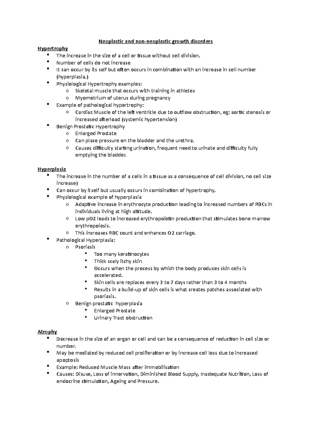 Neoplastic and non neoplastic growth disorders - MED-MB-S - QUB - Studocu