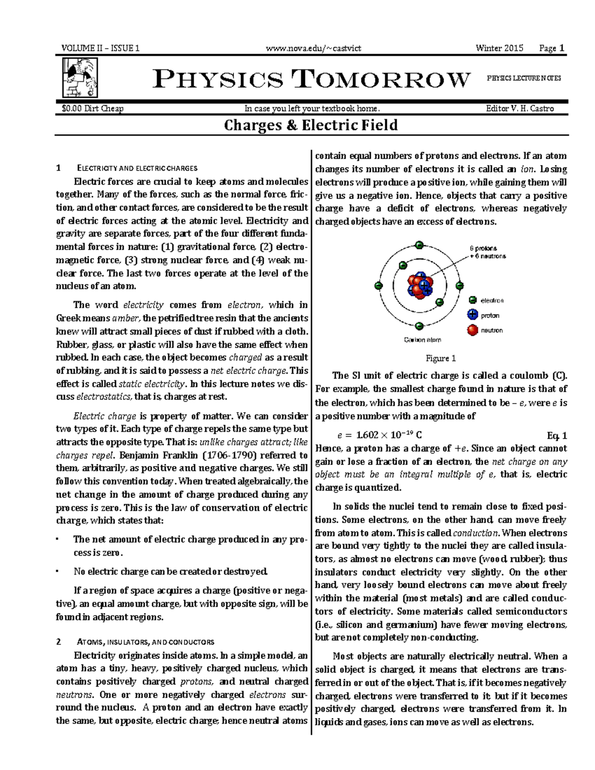 01 Q-E-Notes - Castro Physics 2 Notes Chapter 1 Charge - PHYSICS ...
