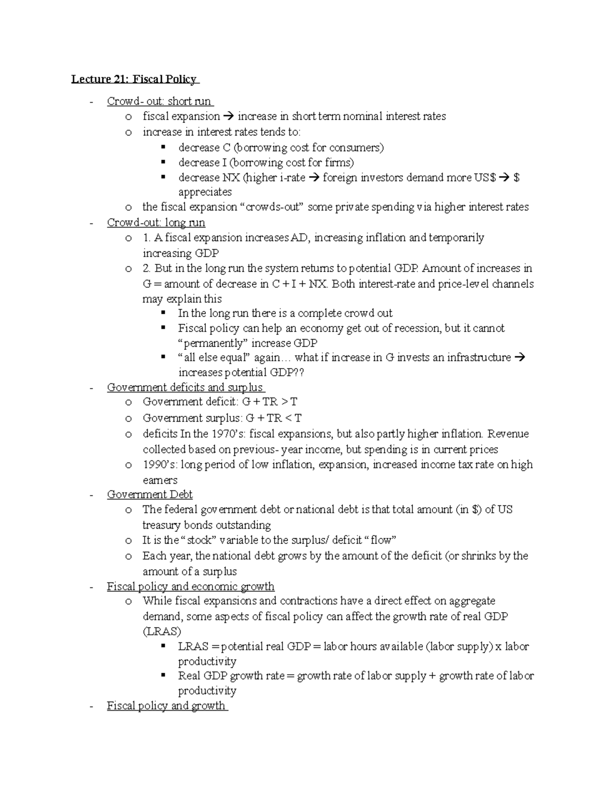 Lecture 21 fiscal policy continued - Lecture 21: Fiscal Policy Crowd ...