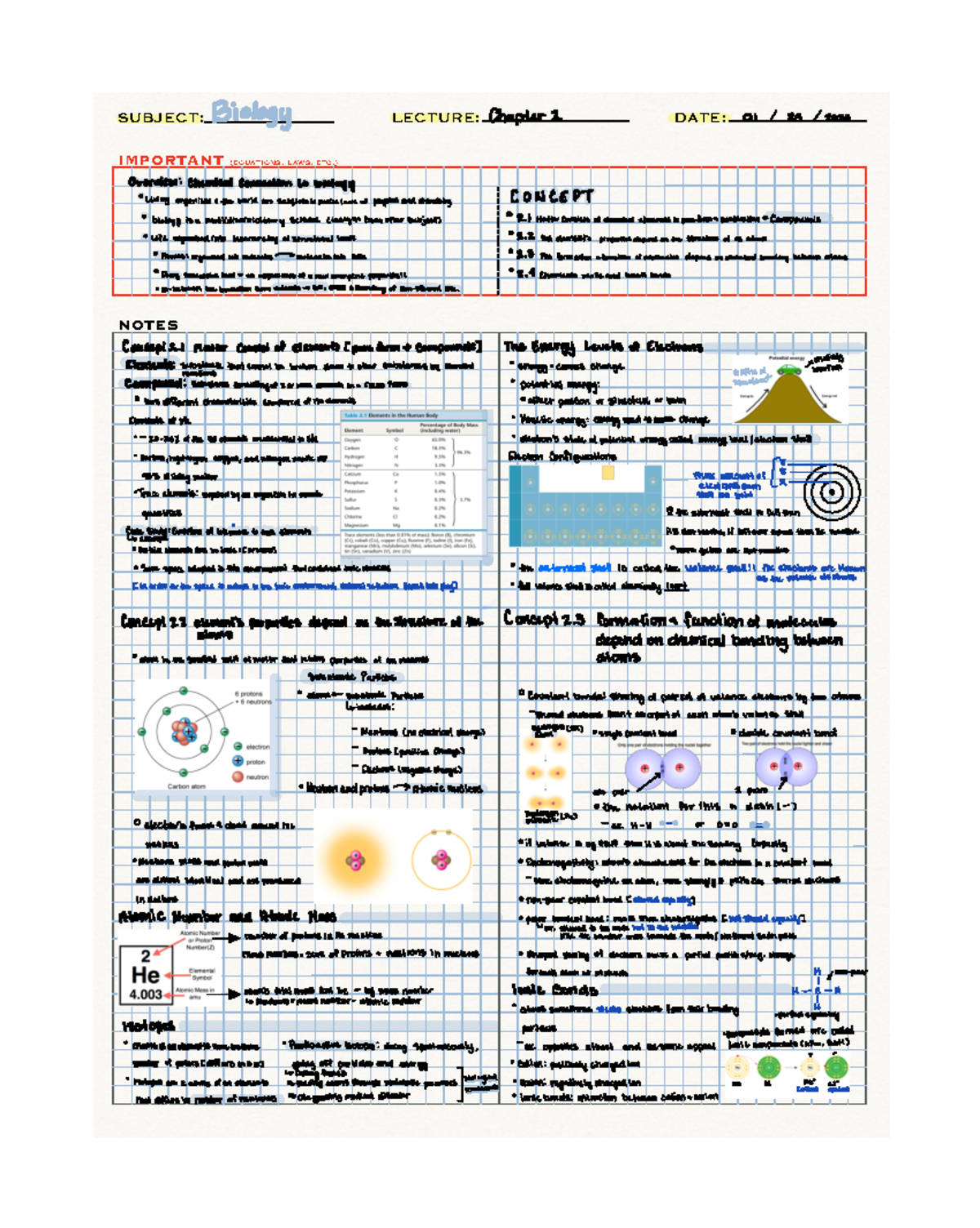 Chapter 2 Biology - LECTURE: DATE: NOTES SUBJECT: IMPORTANT (equations ...