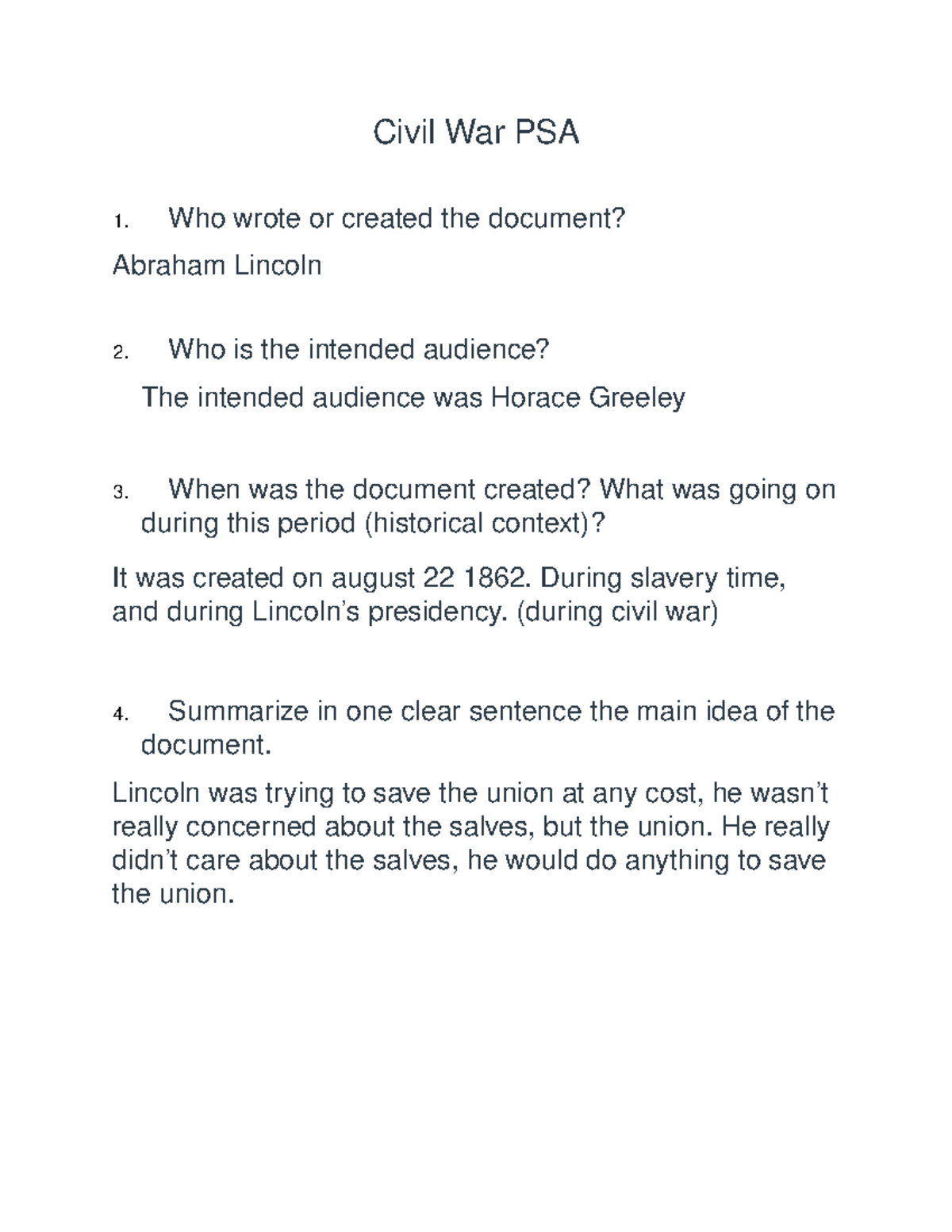 Civil War PSA - Civil War PSA Who wrote or created the document ...