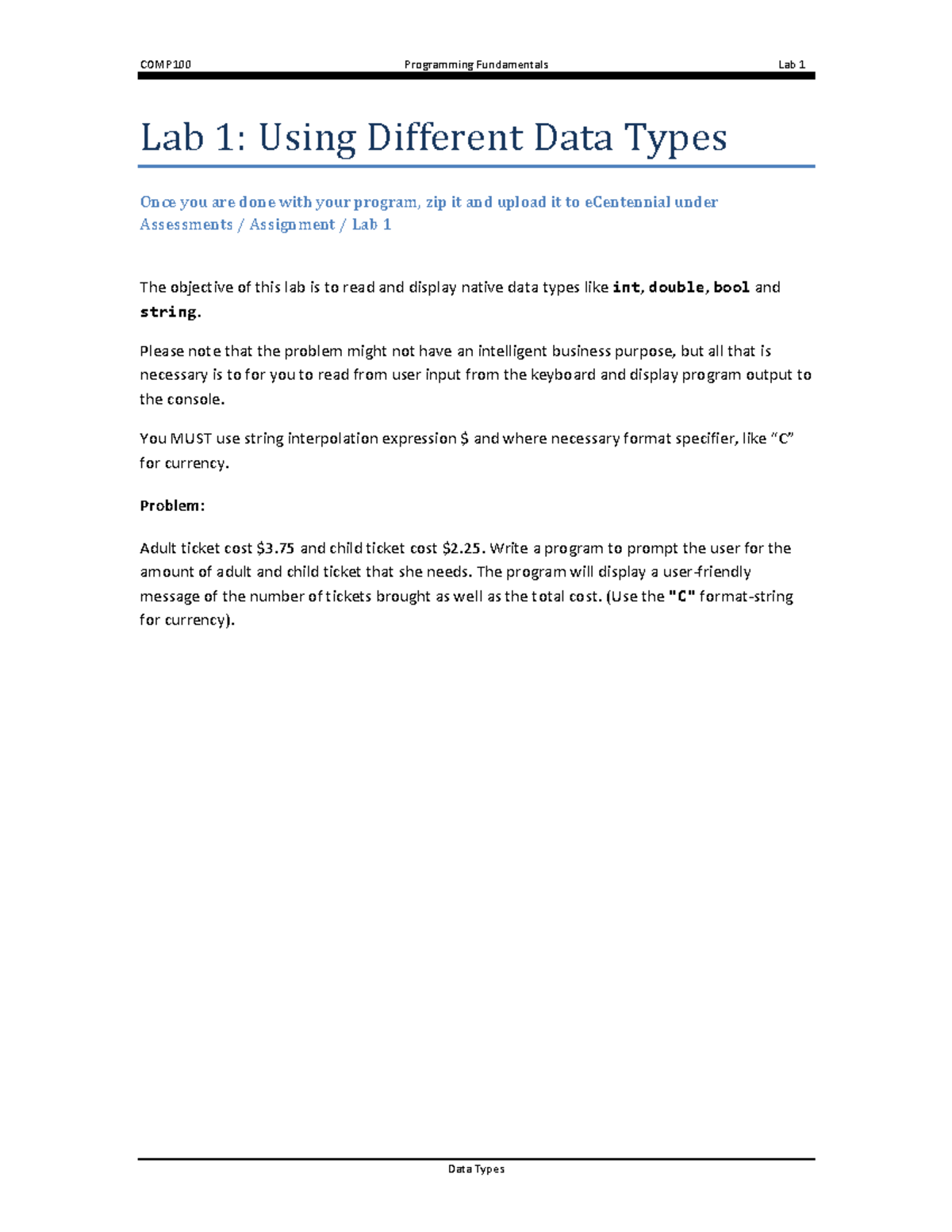 Lab1-v2 - lab1 - comp 100 - Centennial College - Studocu