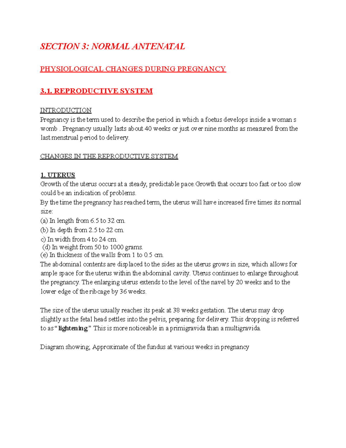 CB1 - DOC 3 - CB1 notes - SECTION 3: NORMAL ANTENATAL PHYSIOLOGICAL ...