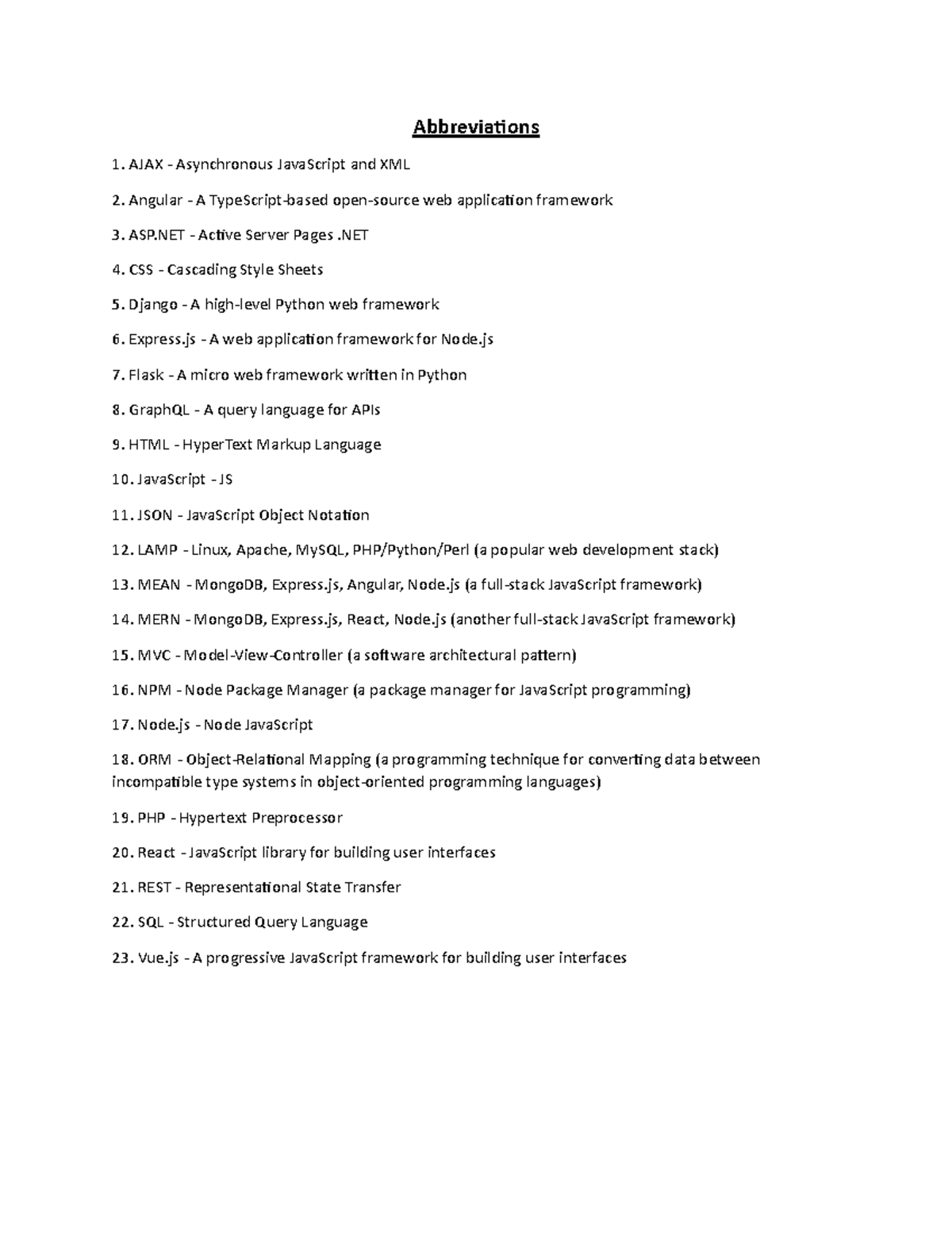 Web Tech (Abbreviation) - Abbreviations AJAX - Asynchronous JavaScript and XML Angular - A - Studocu