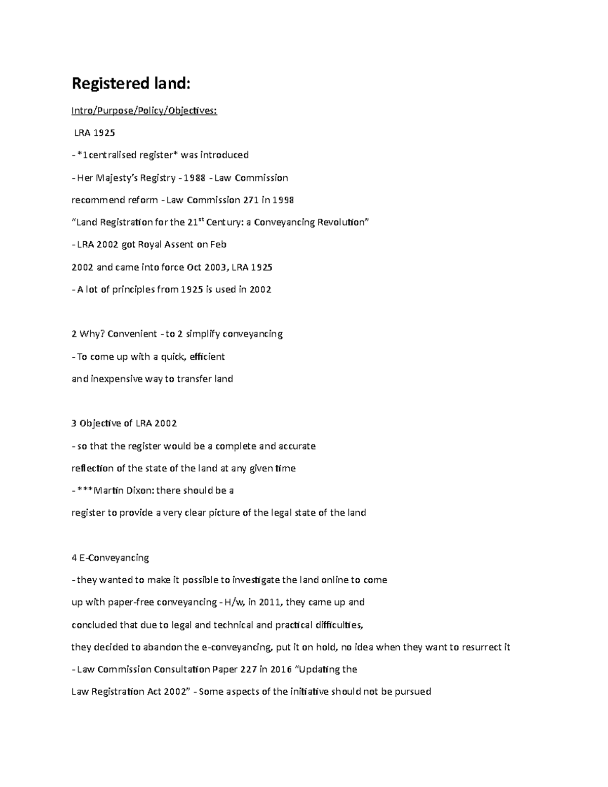 Land law - Registered land - Registered land: Intro/Purpose/Policy ...