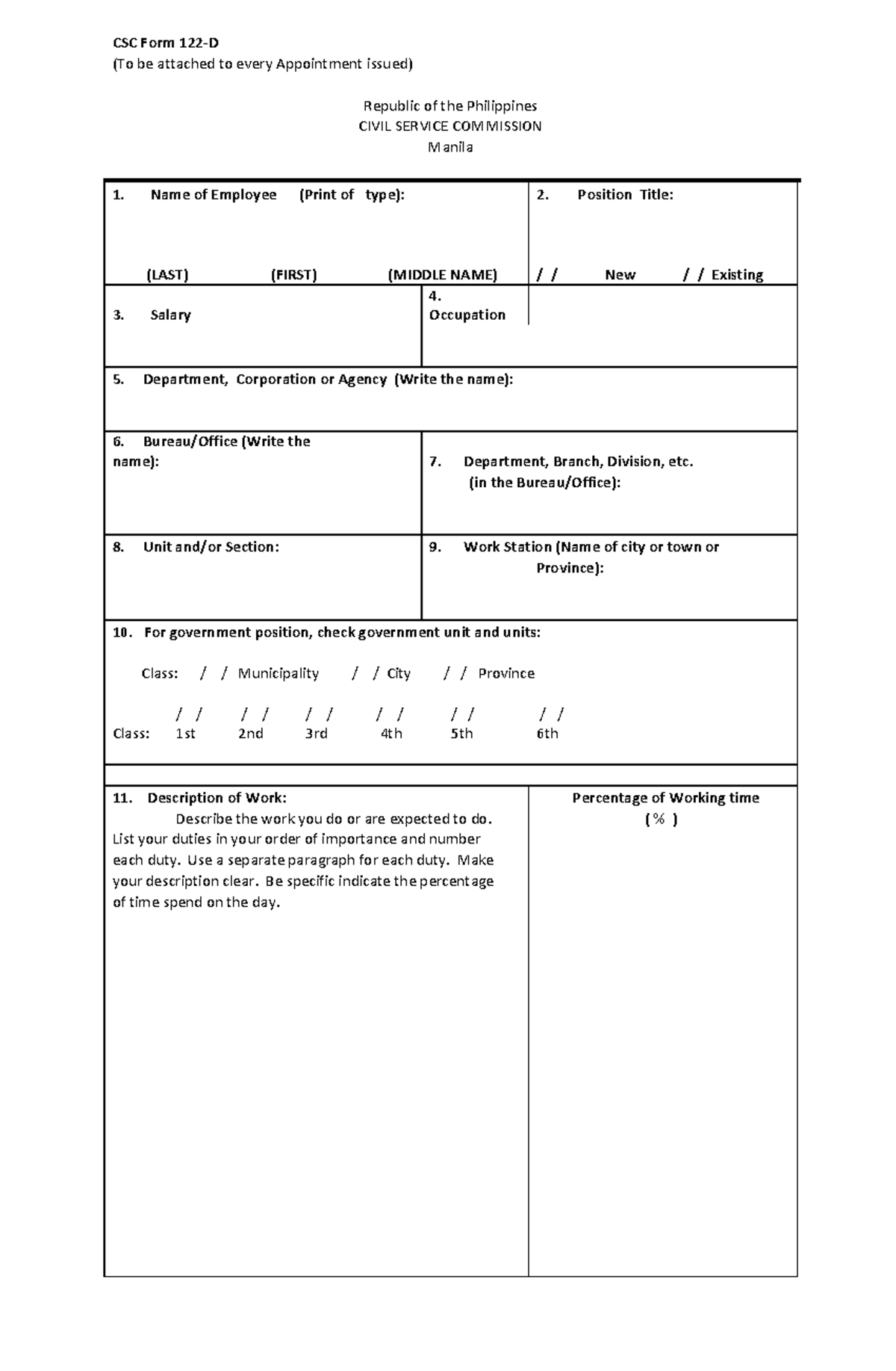 Vdocuments - sample documents - CSC Form 122-D (To be attached to every ...