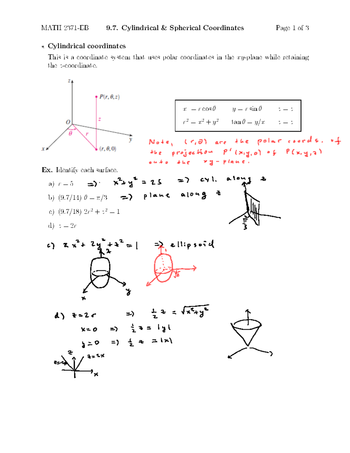 math 2321 multivar calc iii 9.7 annotated - MATH 9. Cylindrical ...