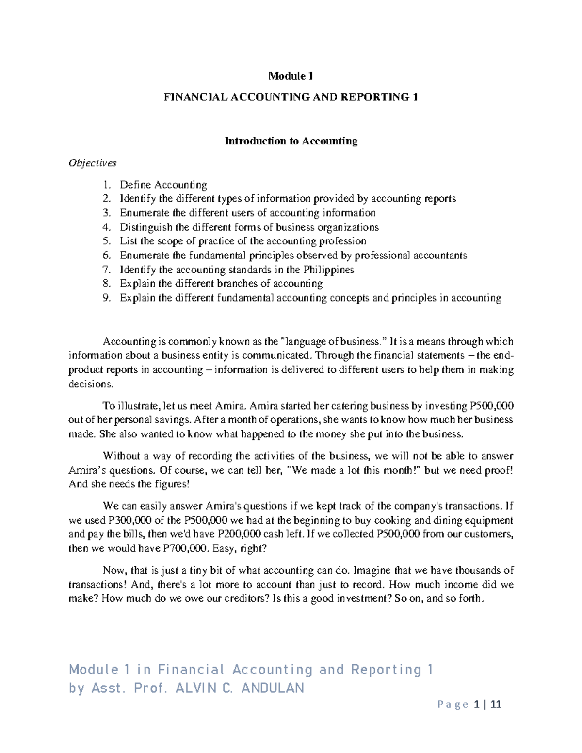 Module 1 FAR - Introduction to Accounting - Modul e 1 i n Fi nanci al ...