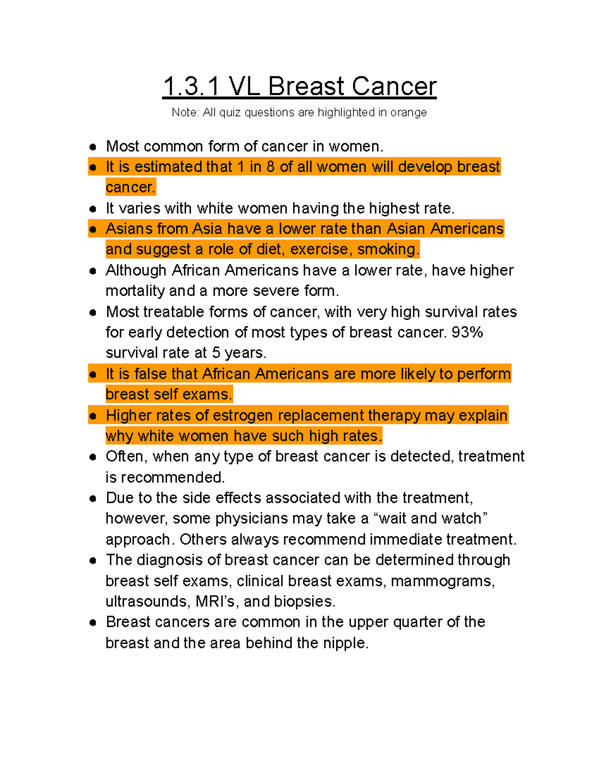 1.3.1 VL Breast Cancer - Chapter 1 notes - 1.3 VL Breast Cancer Note ...