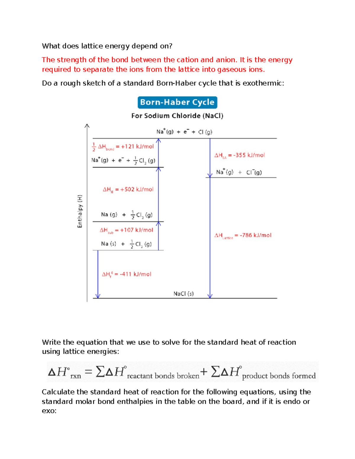 Lattice Energy Problems KEY - What does lattice energy depend on? The ...