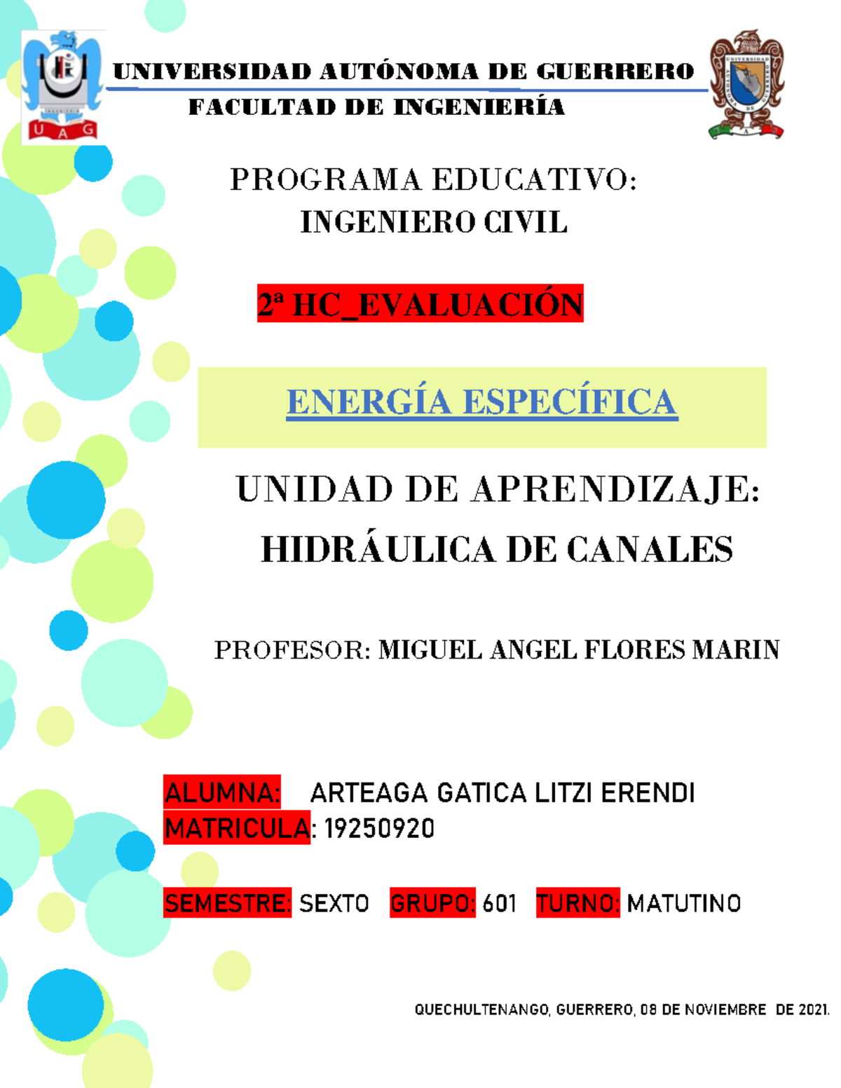 Energia especifica - RVWREV - 2ª HC_EVALUACIÓN ENERGÍA ESPECÍFICA ...
