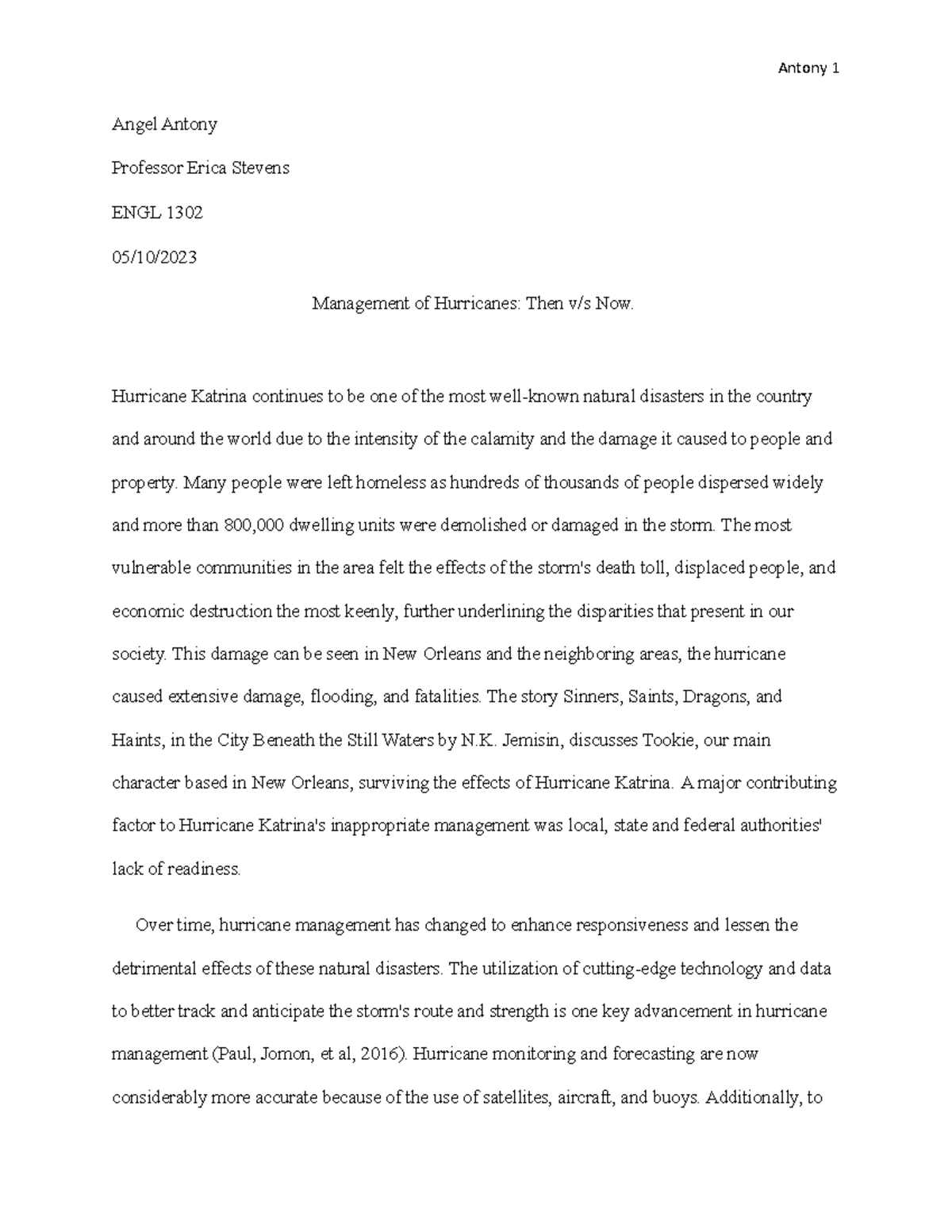 English finals - Final exam essay - Angel Antony Professor Erica ...