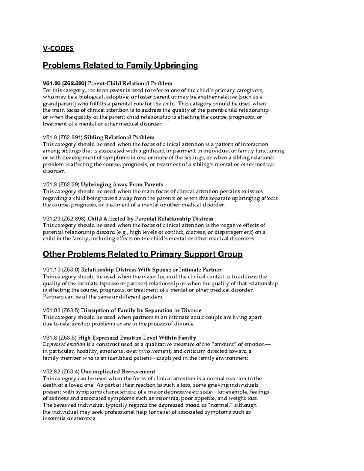 V Codes FOR Seminar - V-CODES Problems Related to Family Upbringing V61 ...