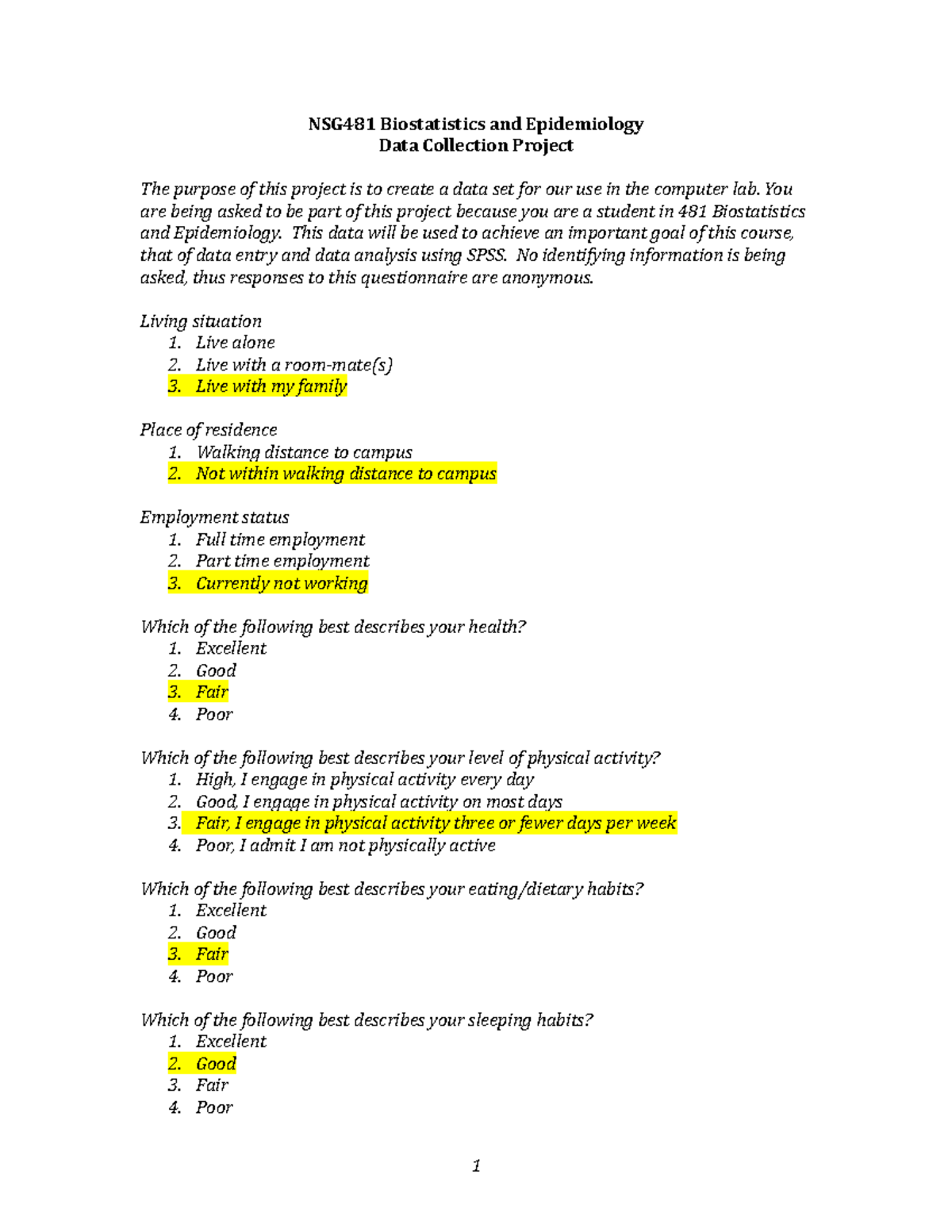 Data Collection Project ( Molot) - NSG481 Biostatistics and ...