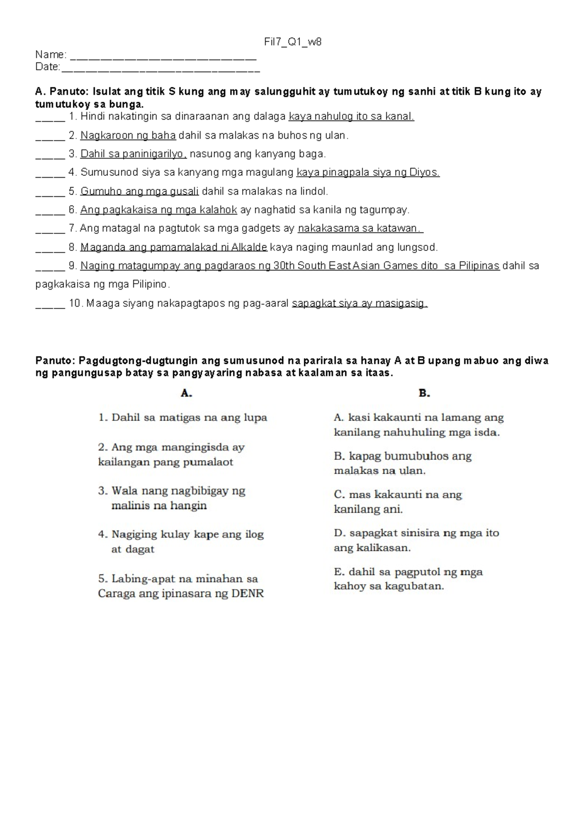 Fil7 Q1 w8-worksheet - For filipino - Fil7_Q1_w Name ...