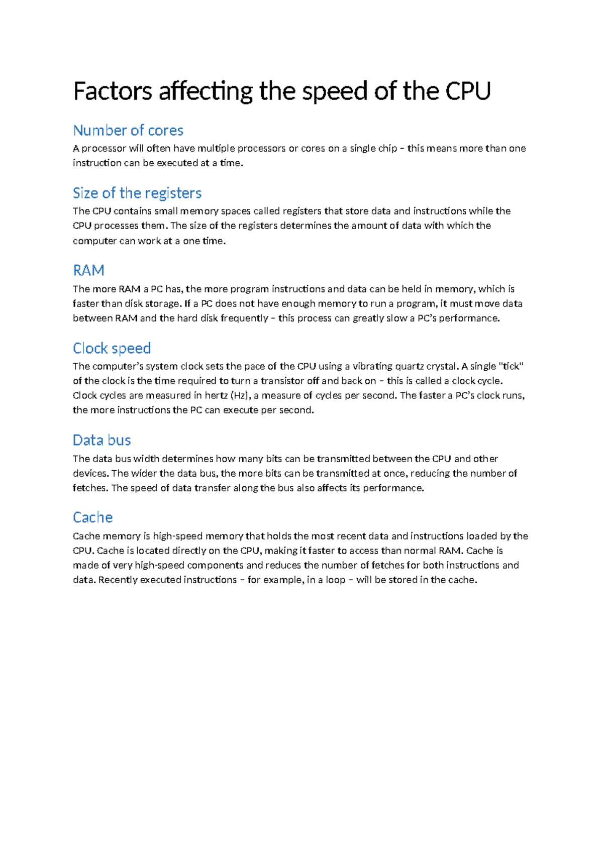 03. Factors affecting the speed of the CPU Activity 1 teacher supplement - Factors affecting the ...