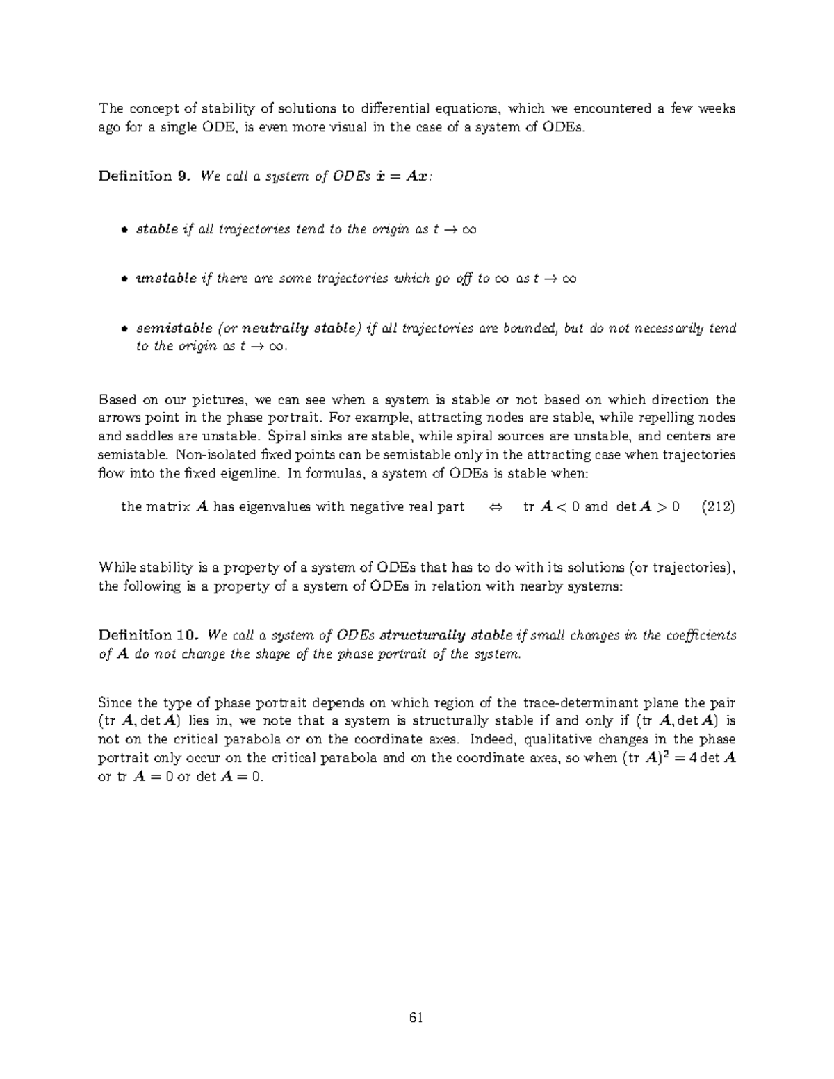 18.03 Lecture Summary Notes 7 - The concept of stability of solutions ...