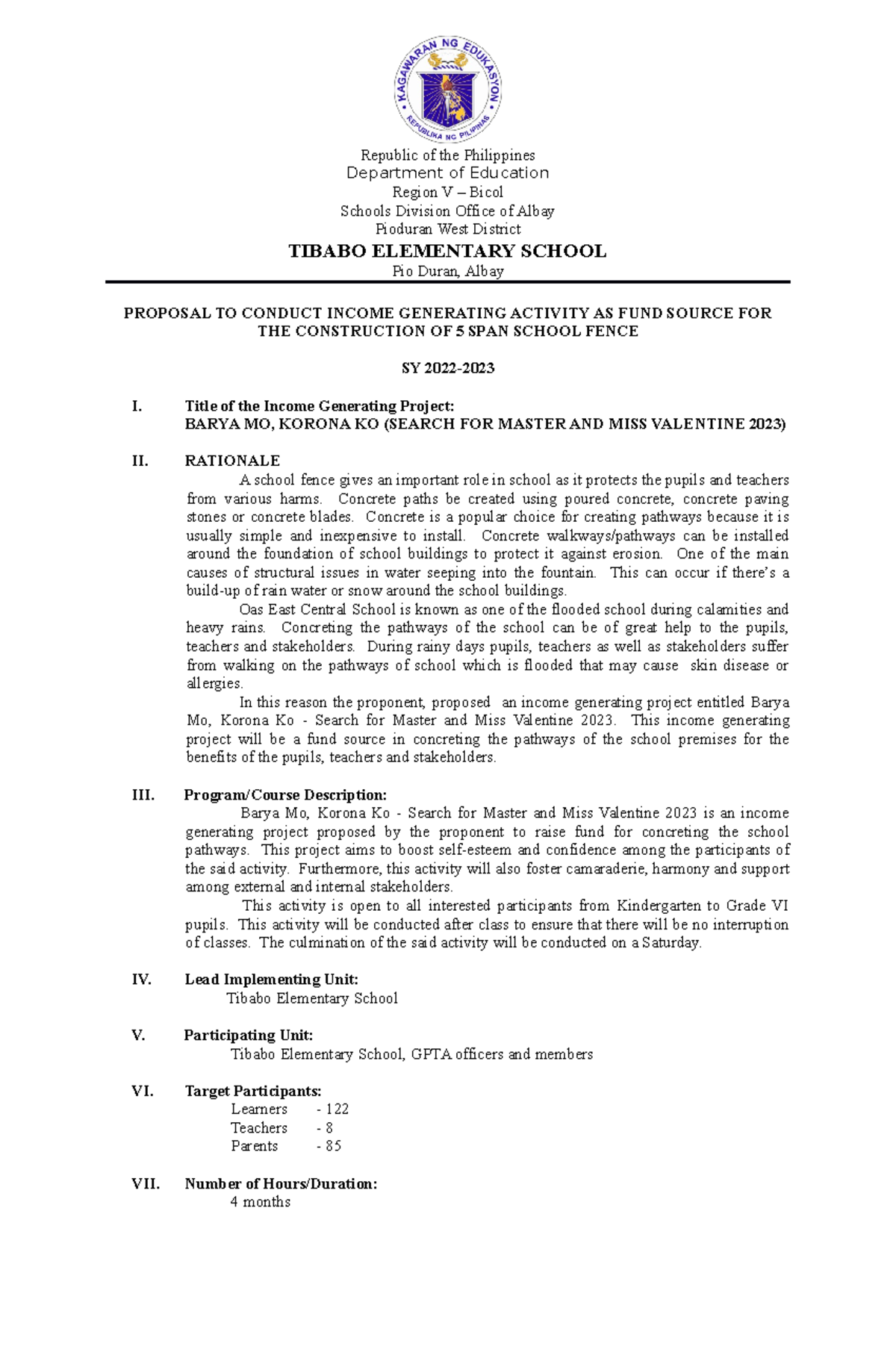 Project- Proposal - Republic of the Philippines Department of Education ...