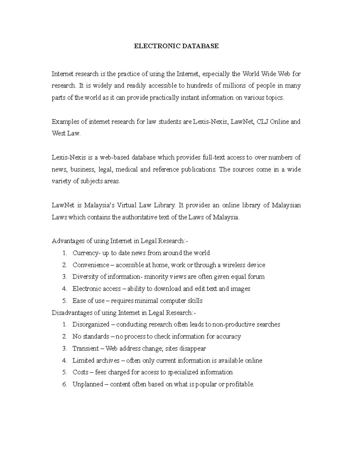 007 Electronic Database - ELECTRONIC DATABASE Internet research is the ...