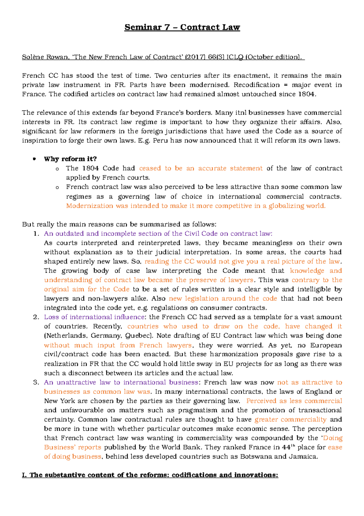 Comparative Law – Comparative Contract Law - Seminar 7 – Contract Law ...