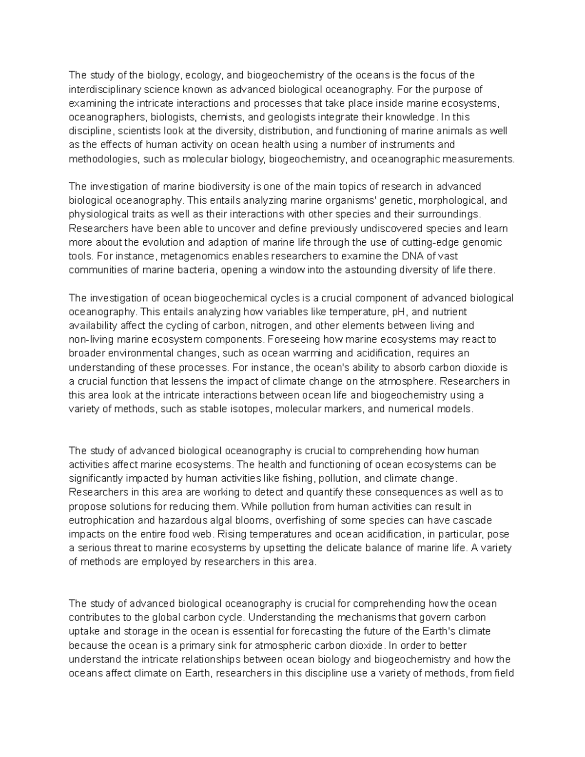 Notes on Advanced Biological Oceanography - The study of the biology ...