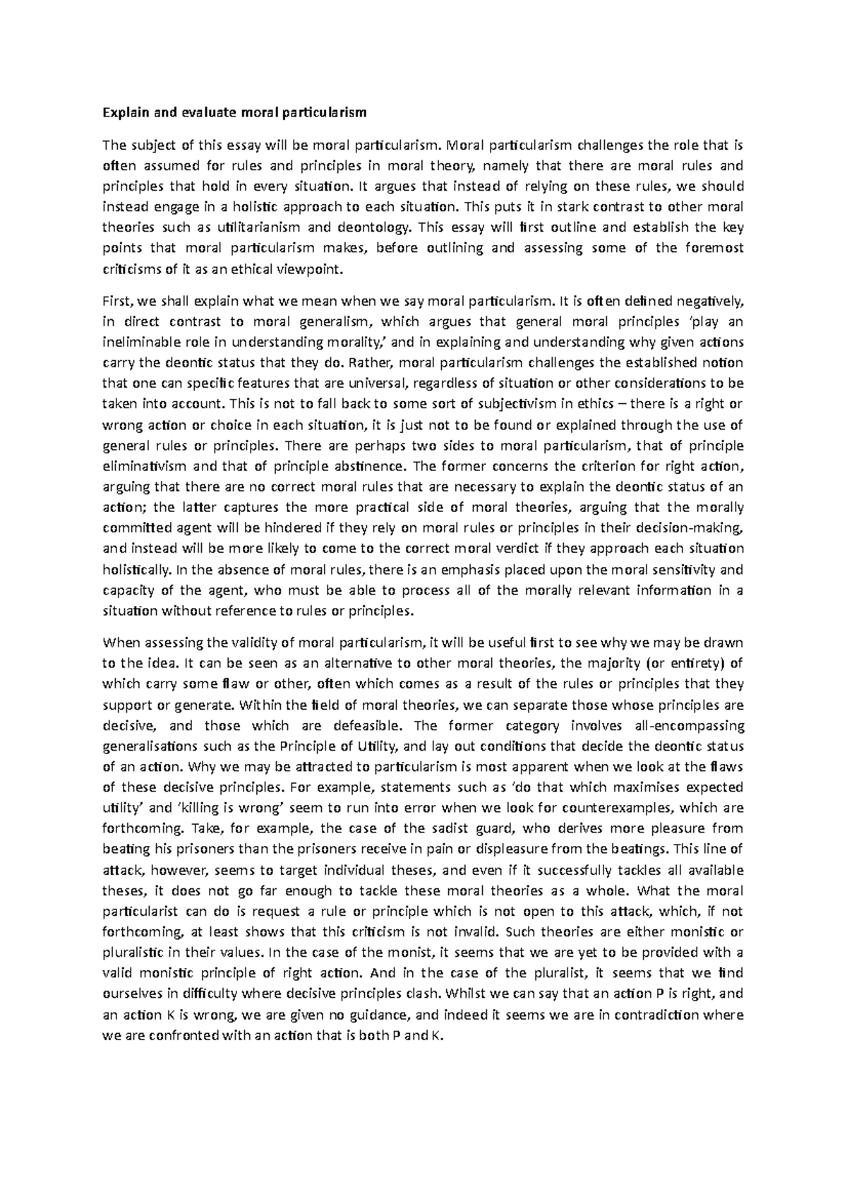 Explain and evaluate moral particularism - Moral particularism ...