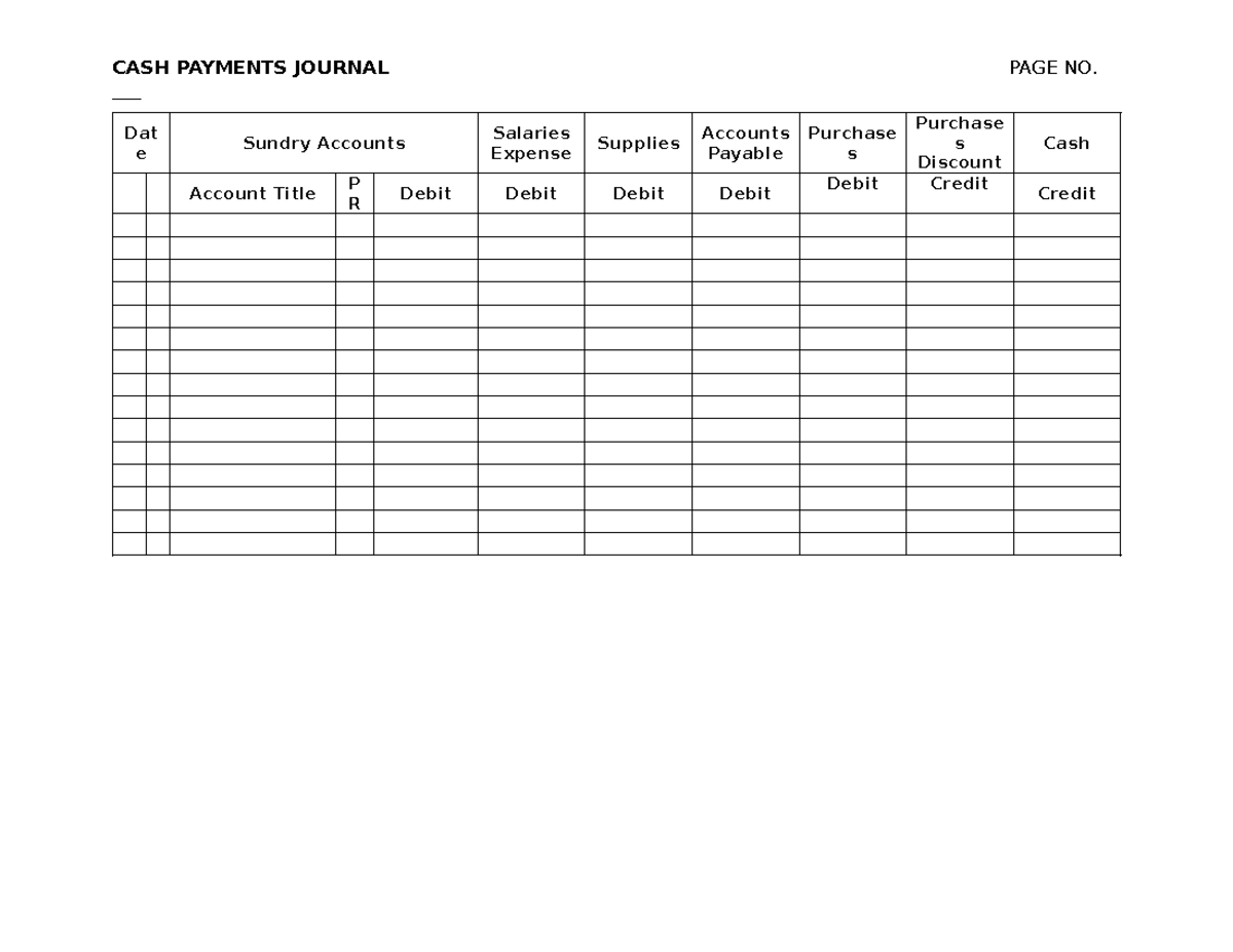 CASH Payments Journal Template Legal - Financial Accounting and ...