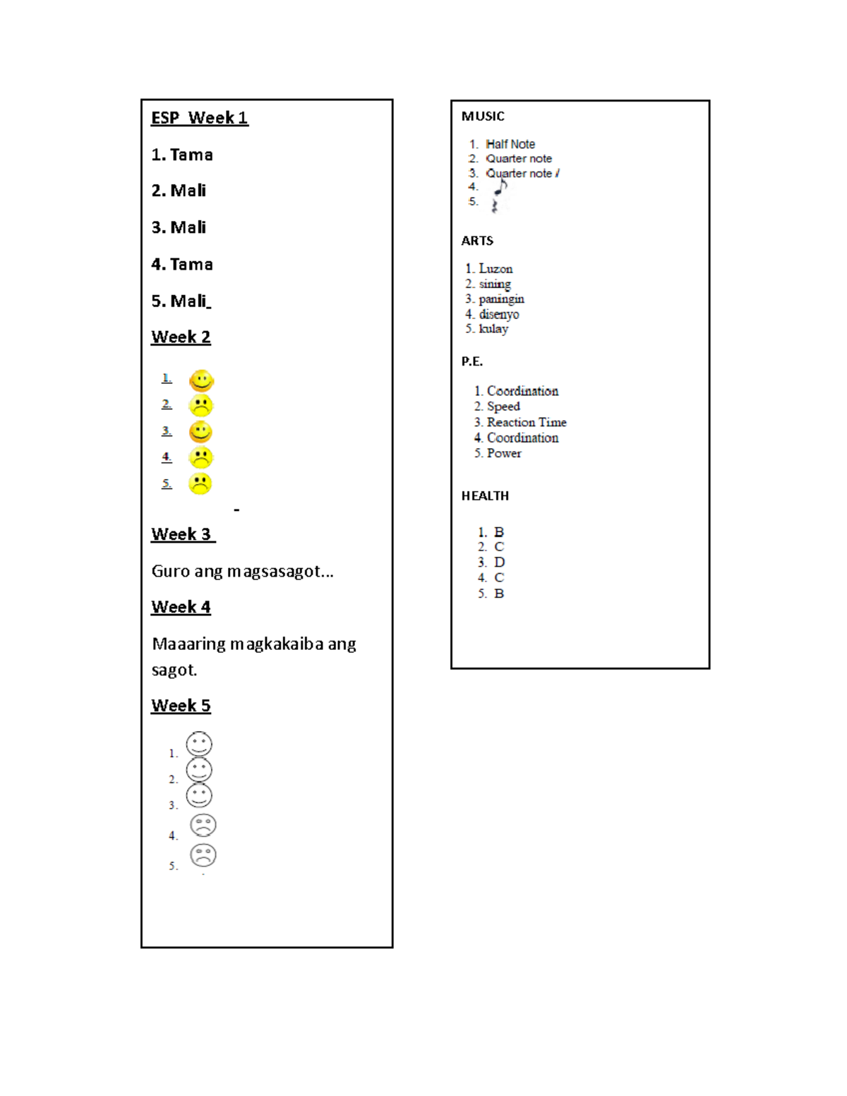 Answer key parallel - **ESP Week 1 Tama Mali Mali Tama Mali Week 2 ...