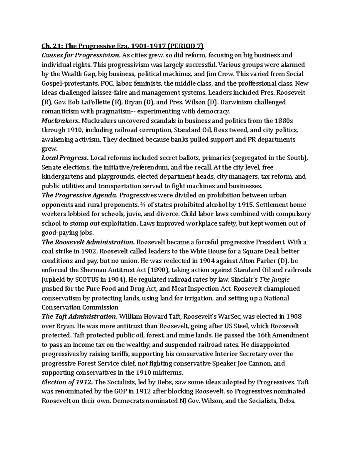 Chapter 5 and 6 - Ch. 21: The Progressive Era, 1901-1917 (PERIOD 7 ...