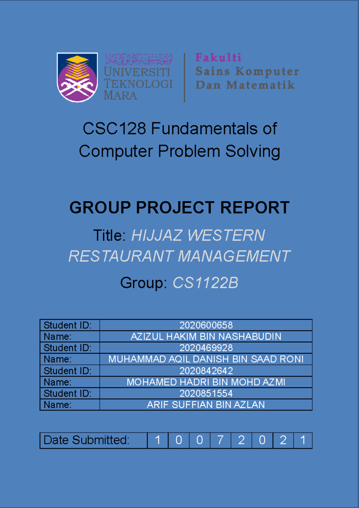 Final Report Hijjaz Western Restaurant Management - CSC128 Fundamentals ...