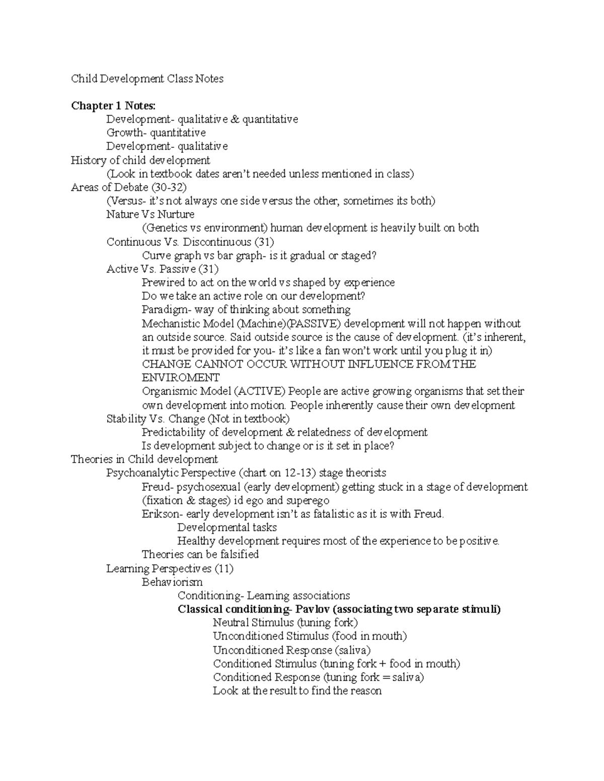 Child Development Class Notes - Child Development Class Notes Chapter 1 ...
