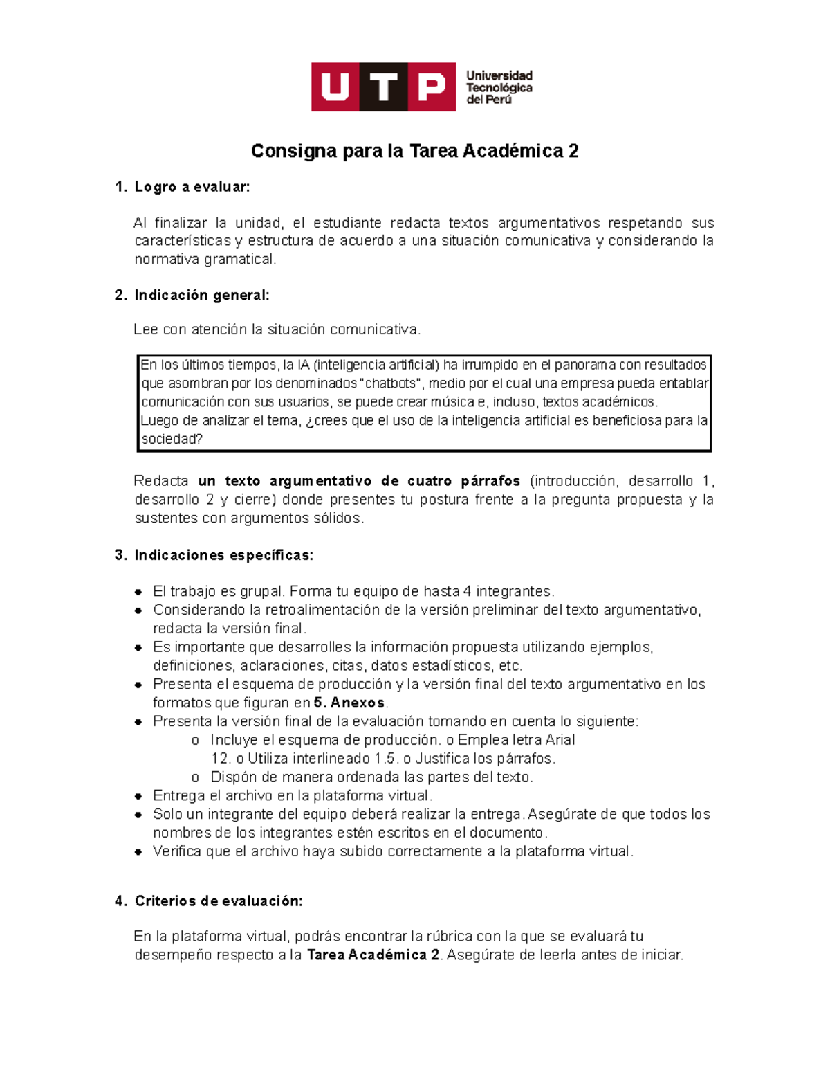 EA A16E TA2Consigna 23C1M - Consigna para la Tarea Académica 2 1. Logro a evaluar: Al finalizar ...