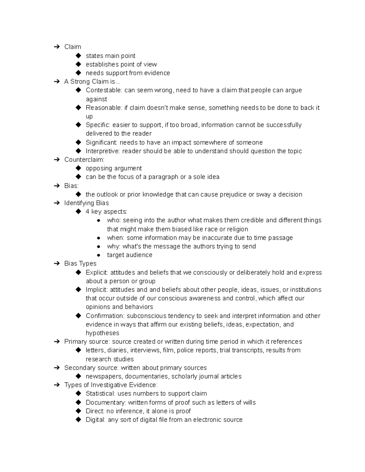 Persuasive Elements Notes - Claim states main point establishes point ...
