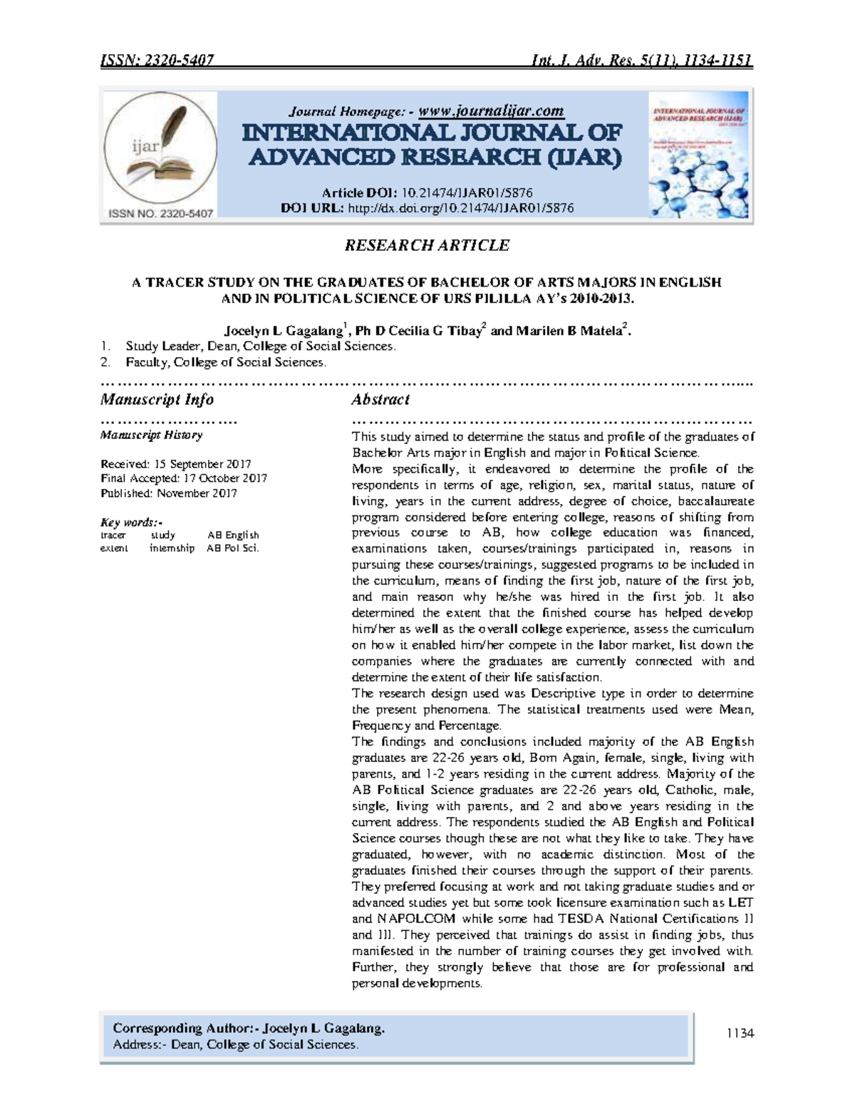 A Tracer Study ON THE Graduates OF Bache - 1134 Journal Homepage ...