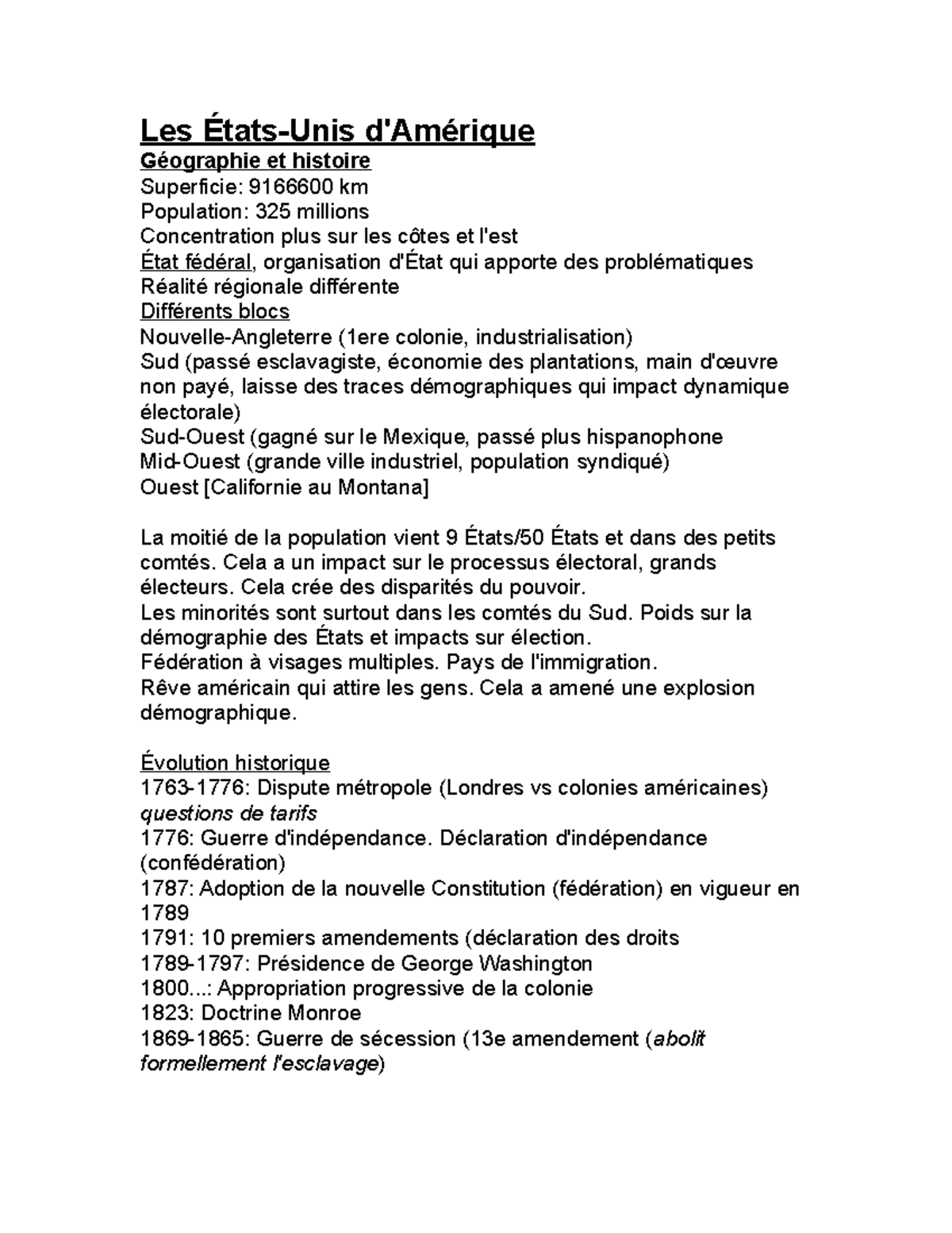 Note de cours 4 POL108 - Les États-Unis d'Amérique Géographie et ...