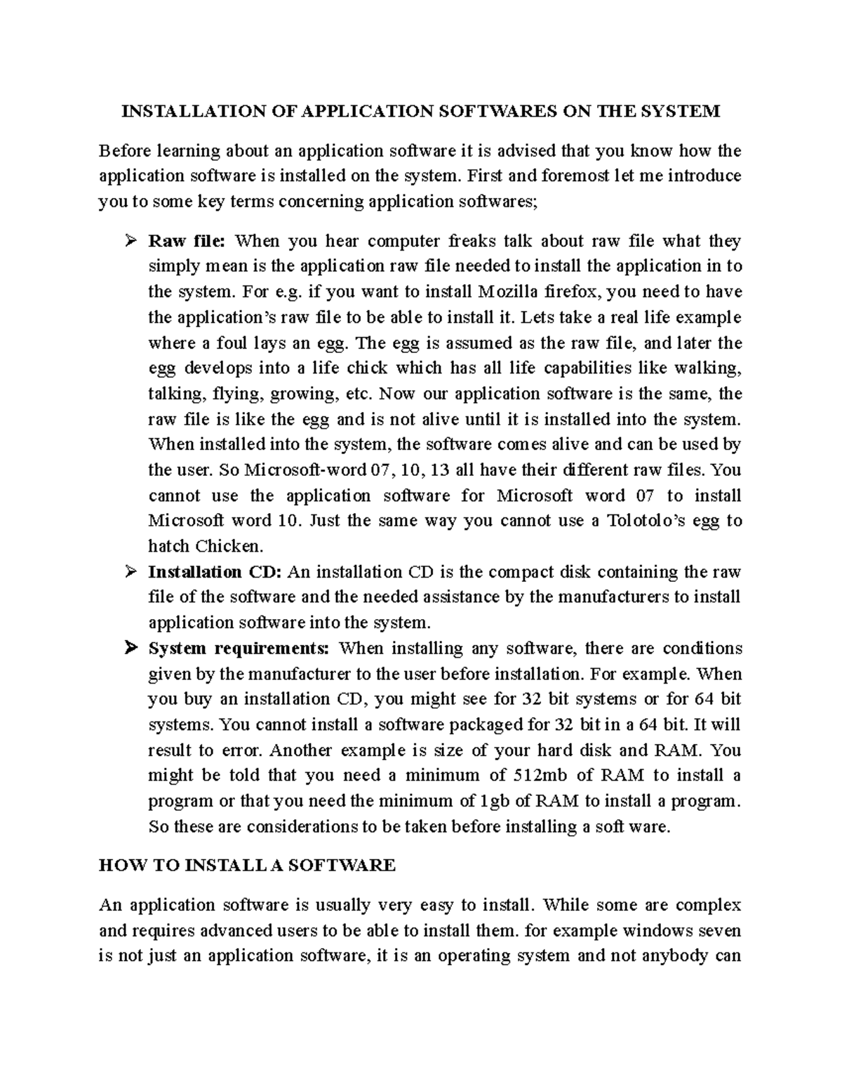 Installation OF Application Softwares - INSTALLATION OF APPLICATION ...